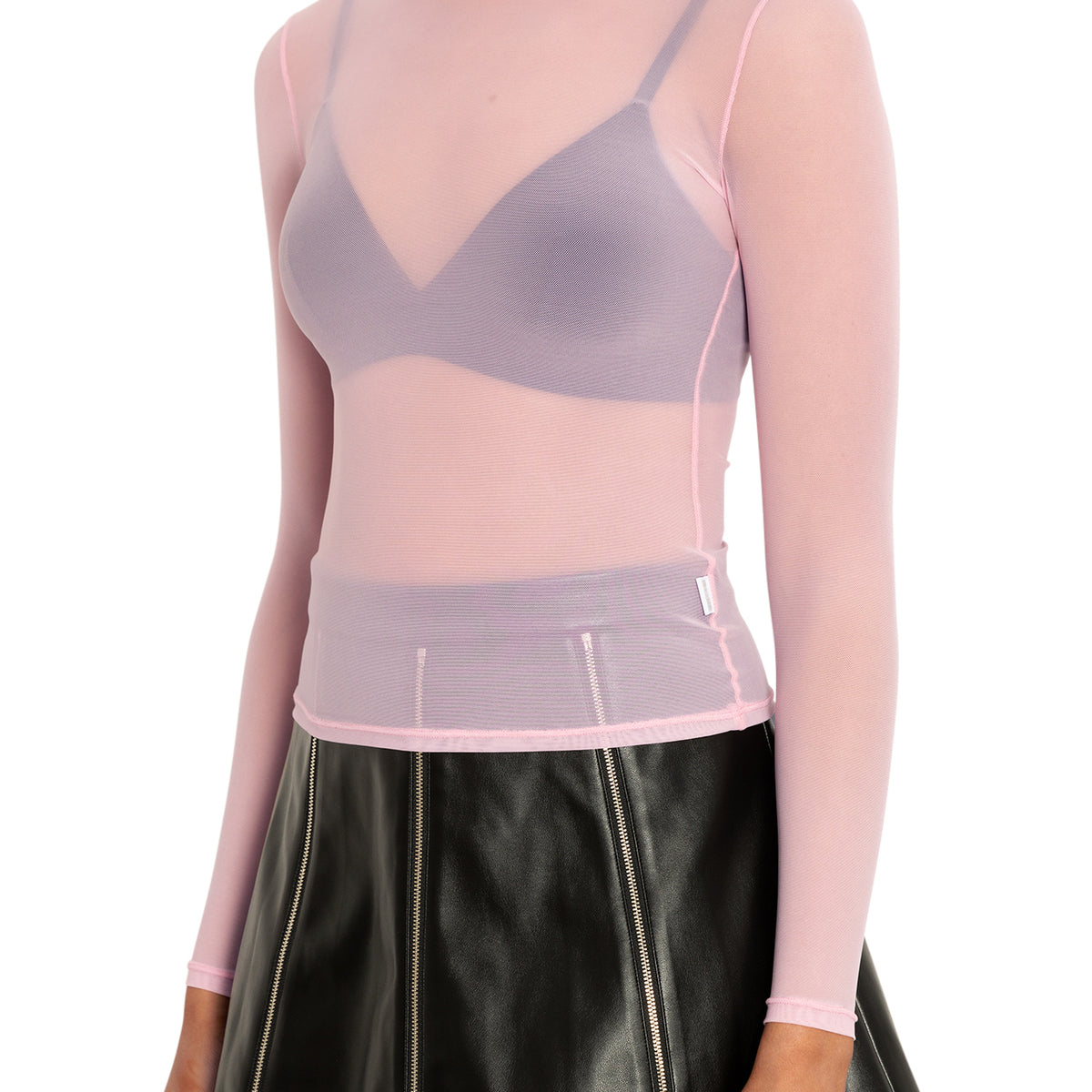 Pastel Pink Sheer High Neck Long Sleeve Top Blackmilk Clothing