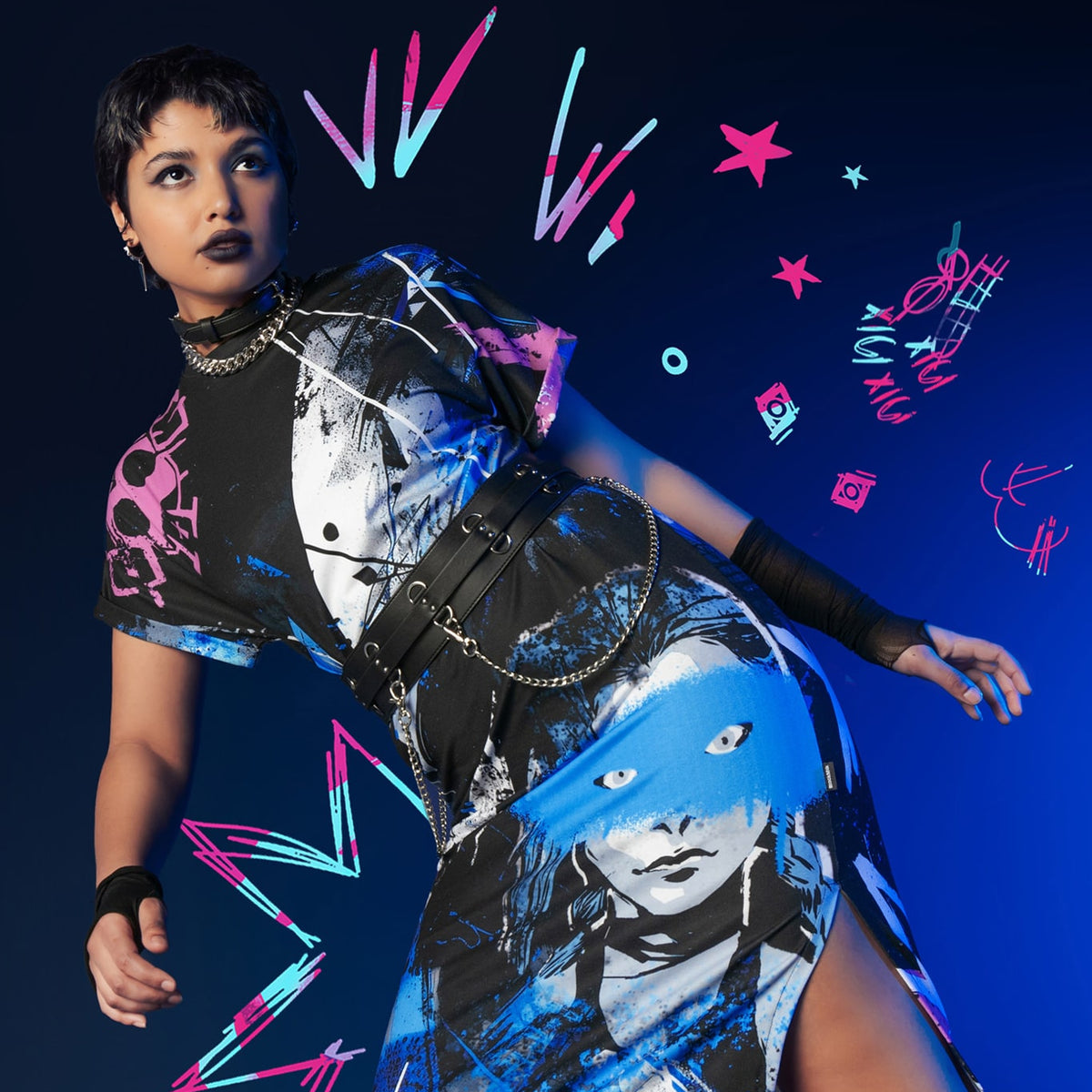 Blue Hair Riot Midi Tee Dress - Limited – BlackMilk Clothing