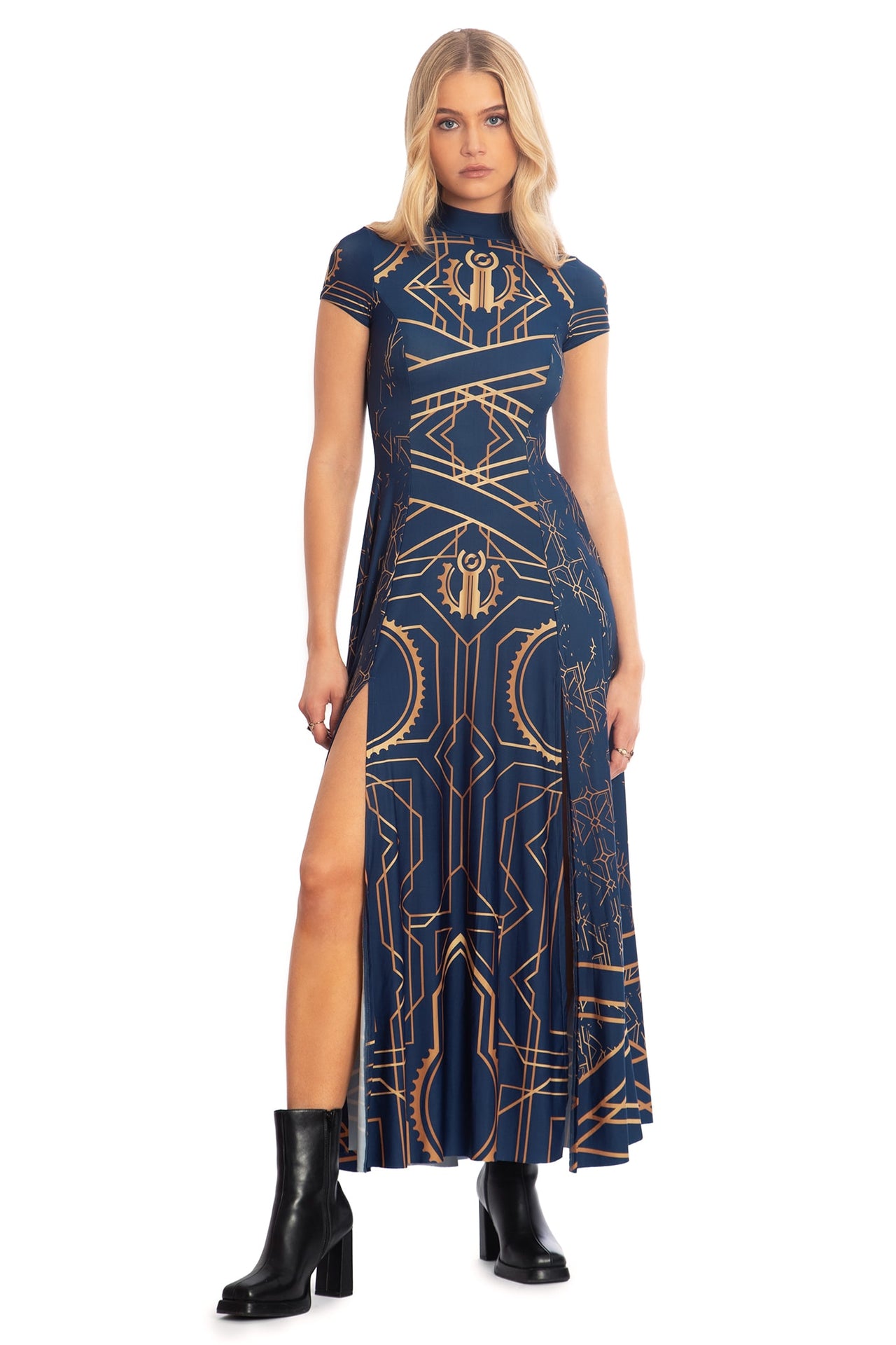 Piltover High Neck Cap Sleeve Split Maxi Dress - Limited – BlackMilk ...