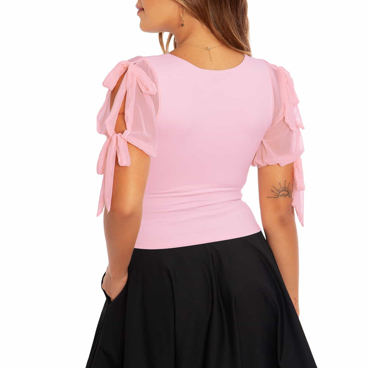 Matte Baby Pink Sheer Tie Sleeve Top - Limited – BlackMilk Clothing