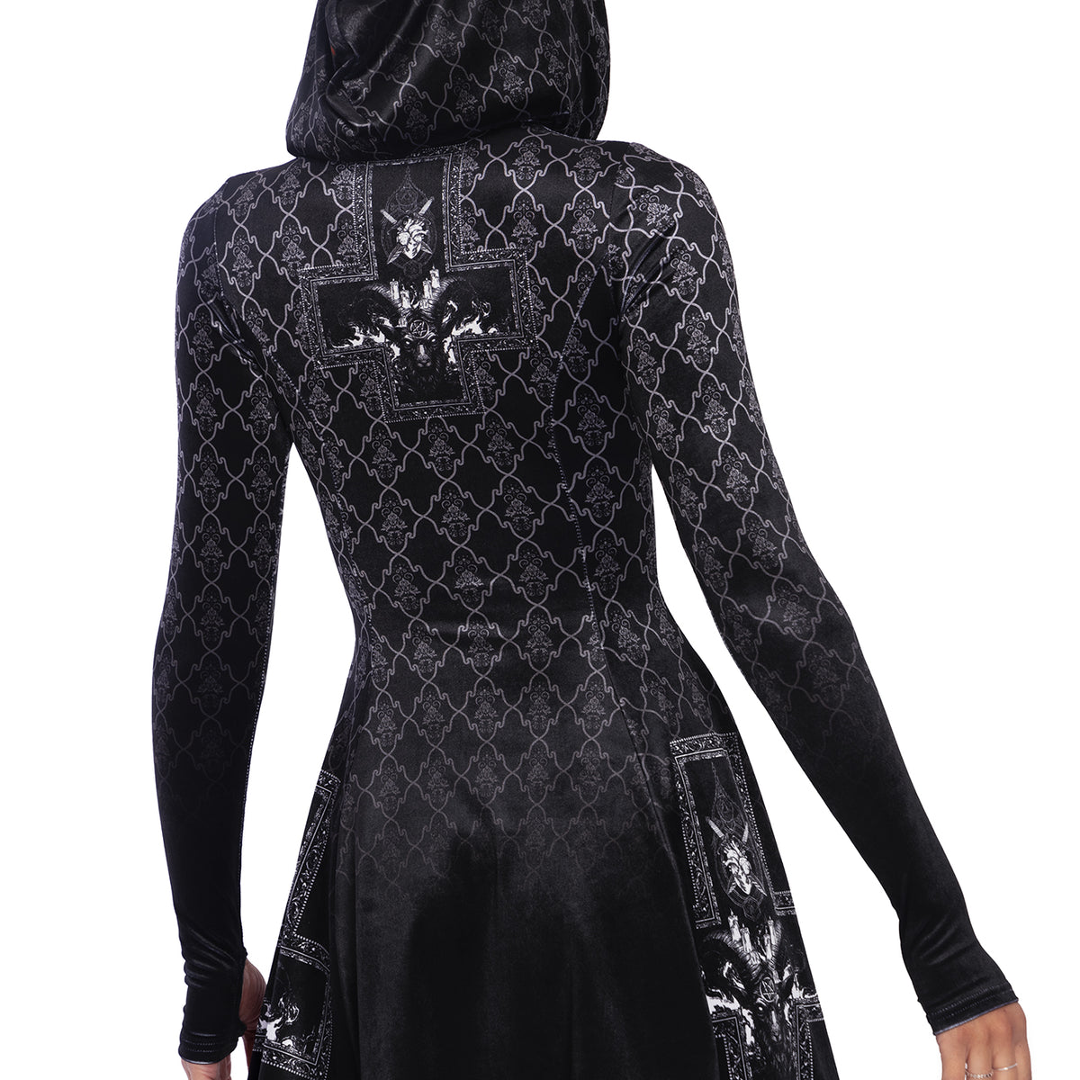 Baphomet Hooded Velvet LS Evil Mini Skater Dress - Limited – BlackMilk ...