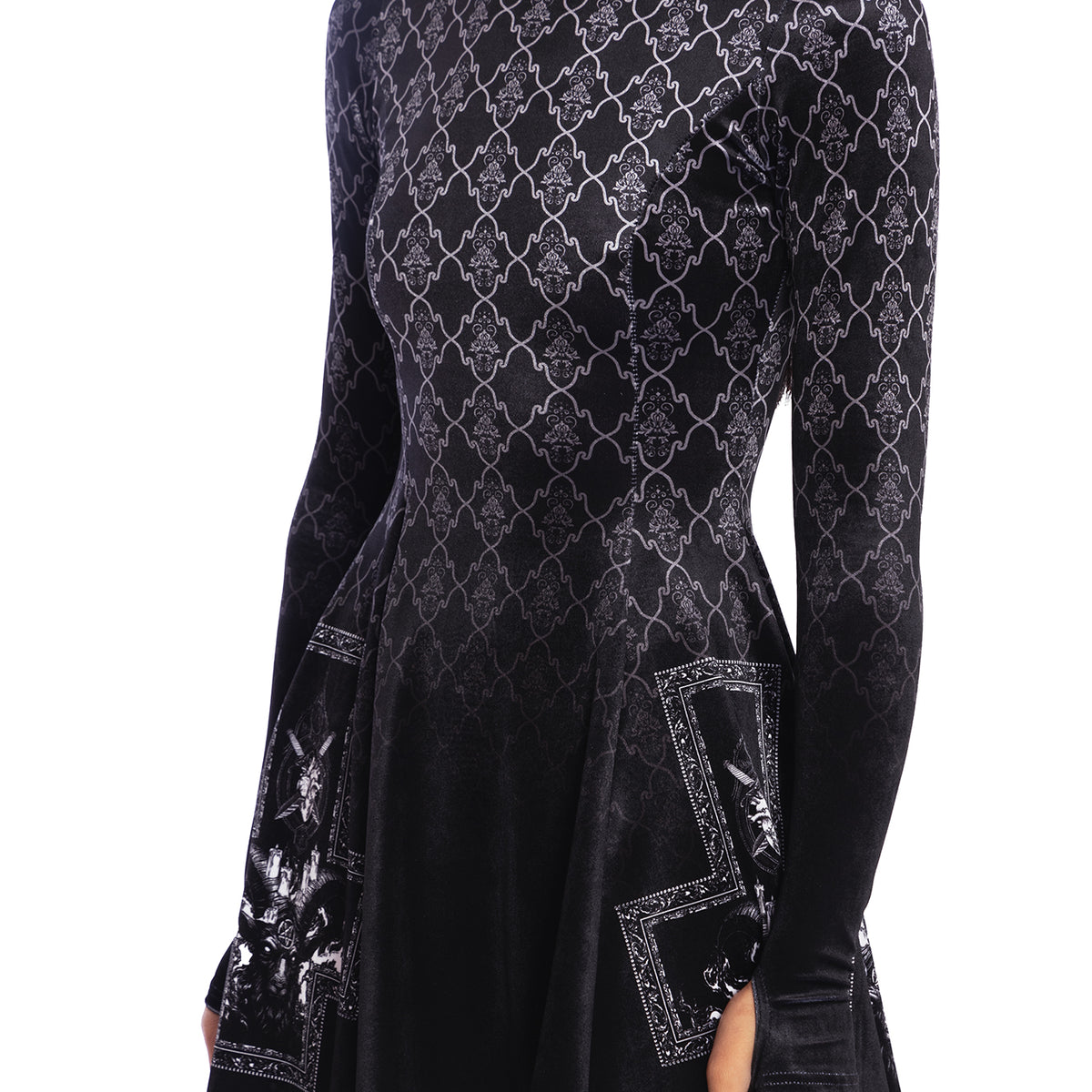 Baphomet Hooded Velvet LS Evil Mini Skater Dress - Limited – BlackMilk ...