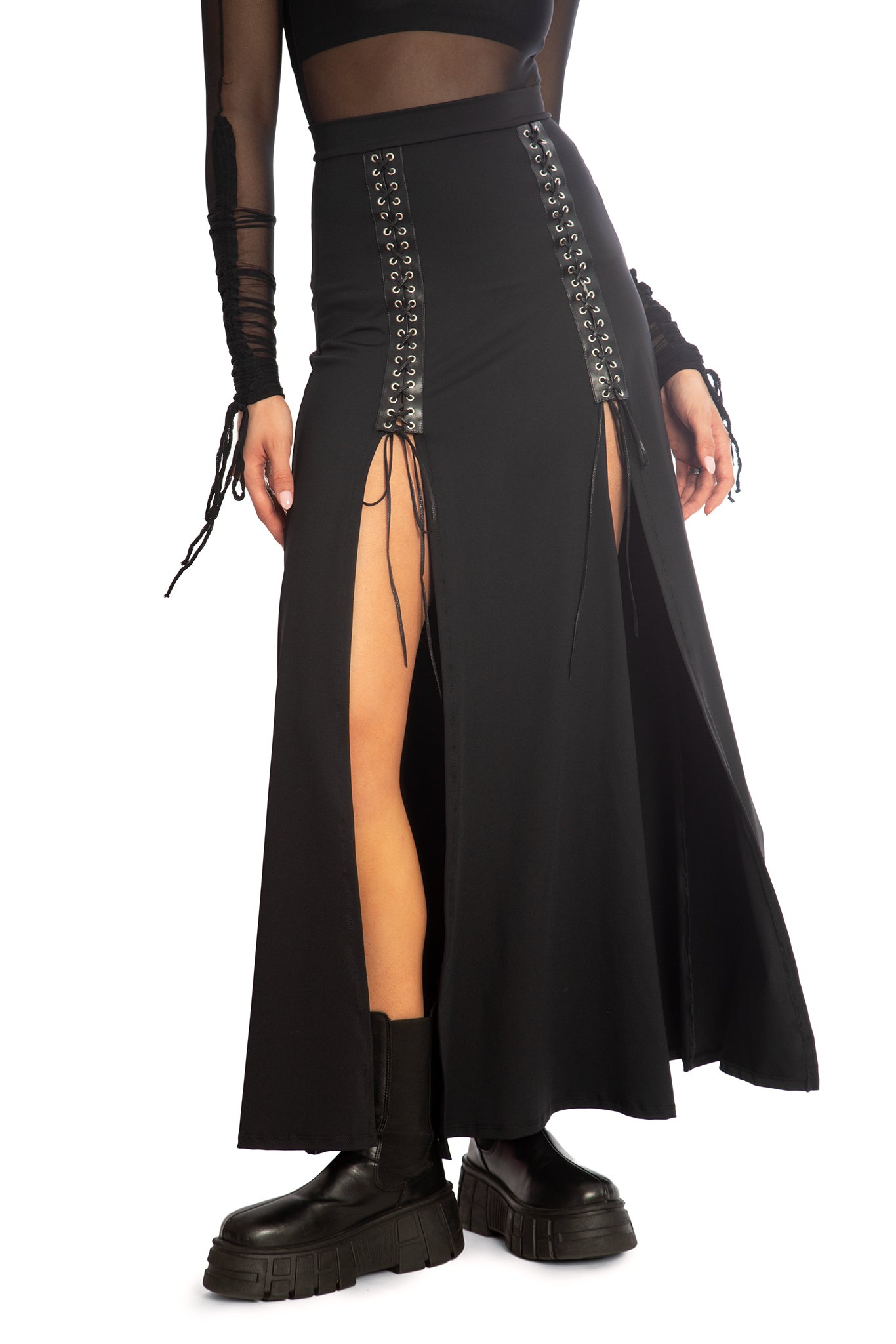 Matte Black Laced Split Skirt - Limited – BlackMilk Clothing