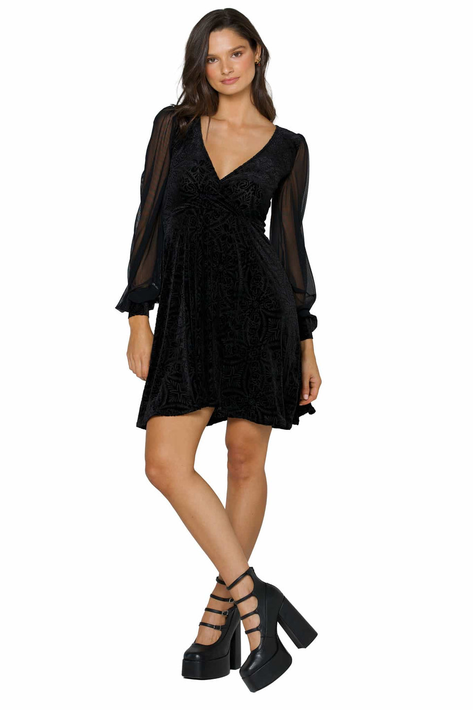 Black Burned Velvet Sheer Romance Longline Dress - Limited – BlackMilk ...