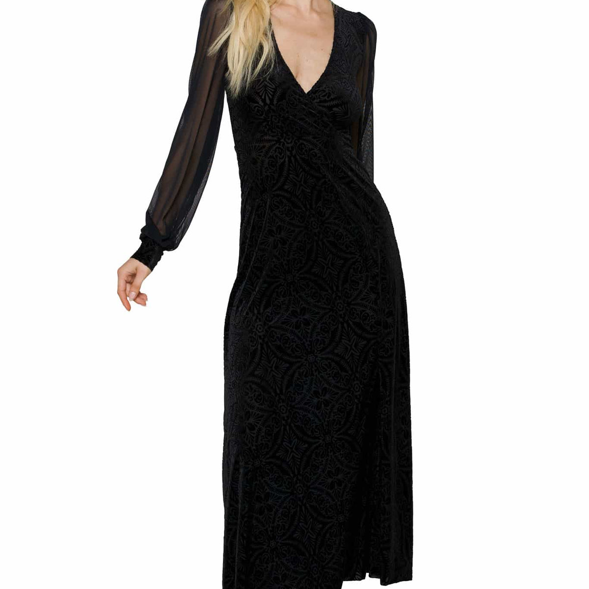 Black Burned Velvet Sheer Romance Maxi Dress - Limited – BlackMilk Clothing