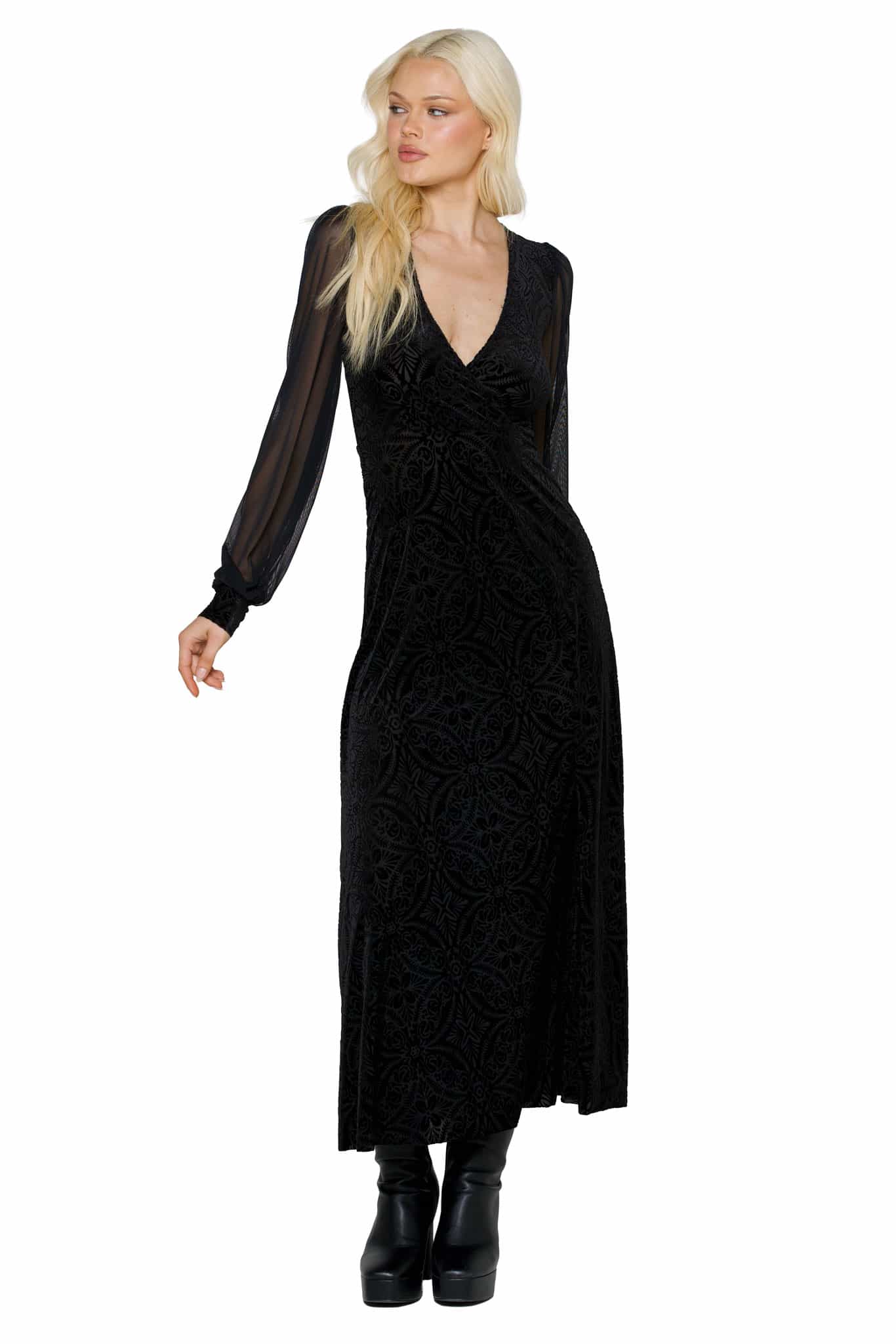 Black Burned Velvet Sheer Romance Maxi Dress - Limited – BlackMilk Clothing