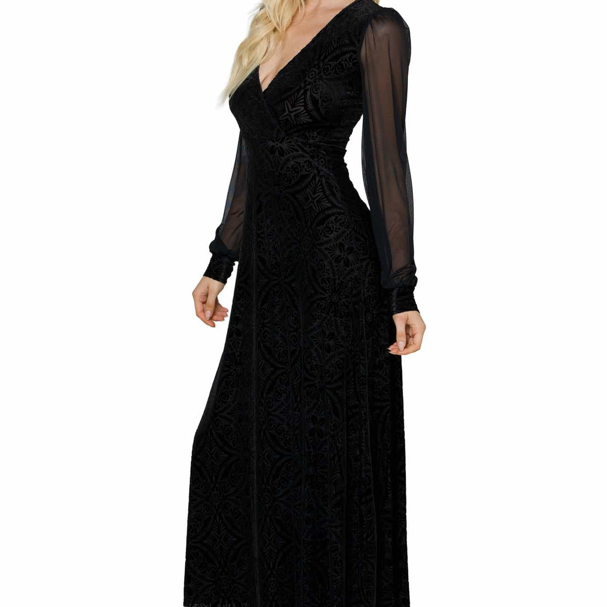 Black Burned Velvet Sheer Romance Maxi Dress - Limited – BlackMilk Clothing