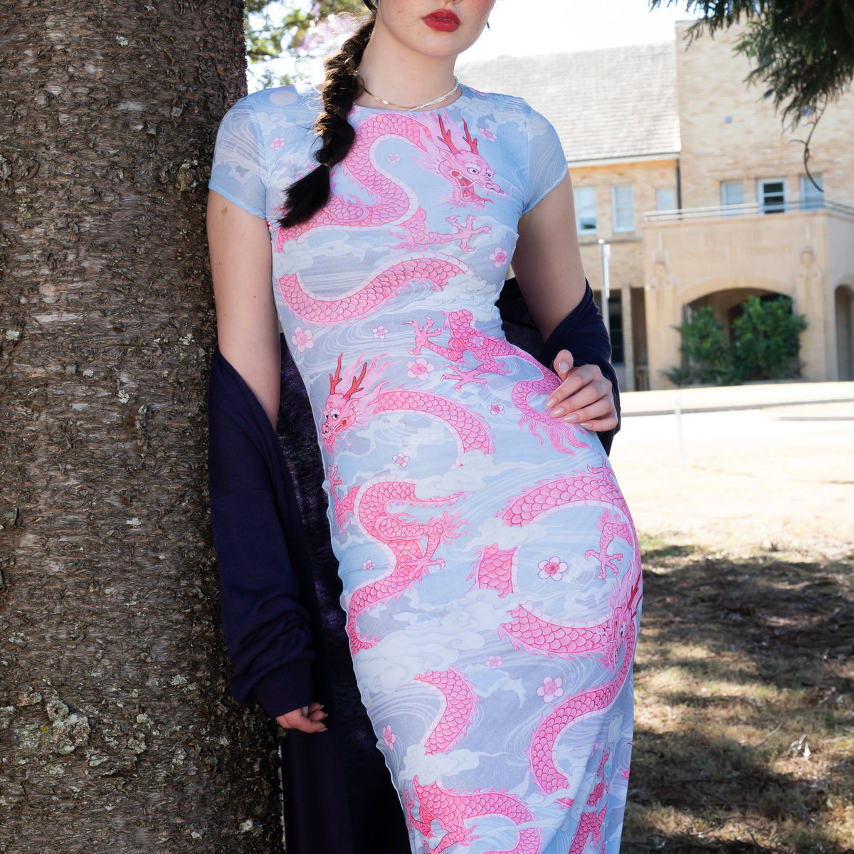 Blushing Dragon Sheer Cap Sleeve Bodycon Dress - Limited – BlackMilk ...