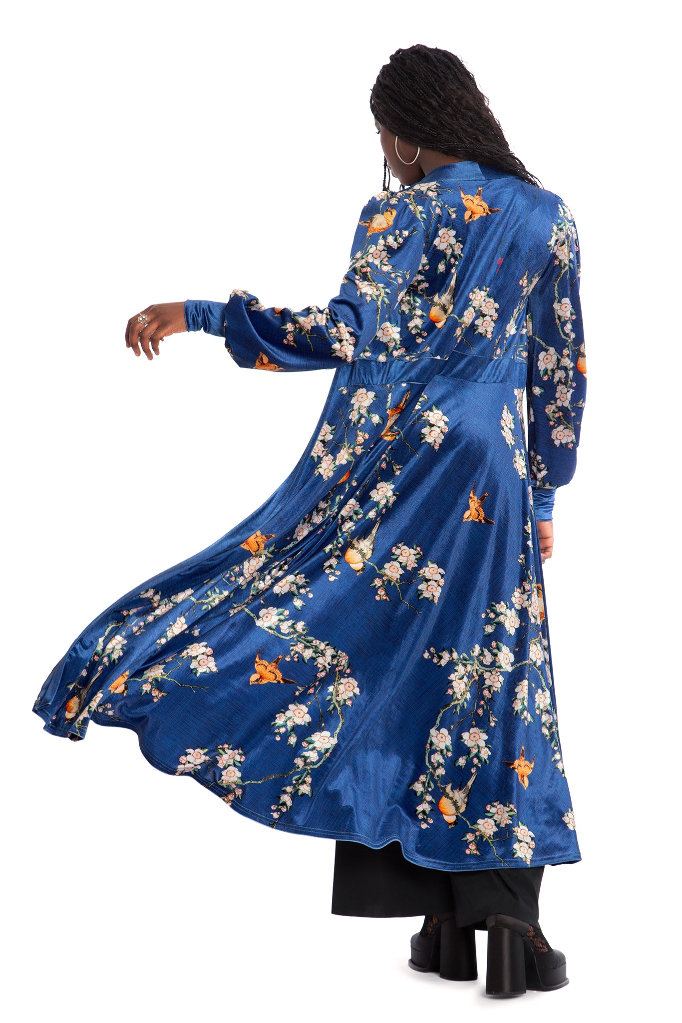Bullfinch And Weeping Cherry Blossoms Velvet Maxi Jacket - Limited ...