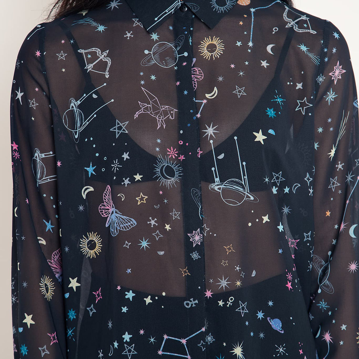 Celestial Sketch Sheer Button Me Up Shirt - Limited – BlackMilk Clothing