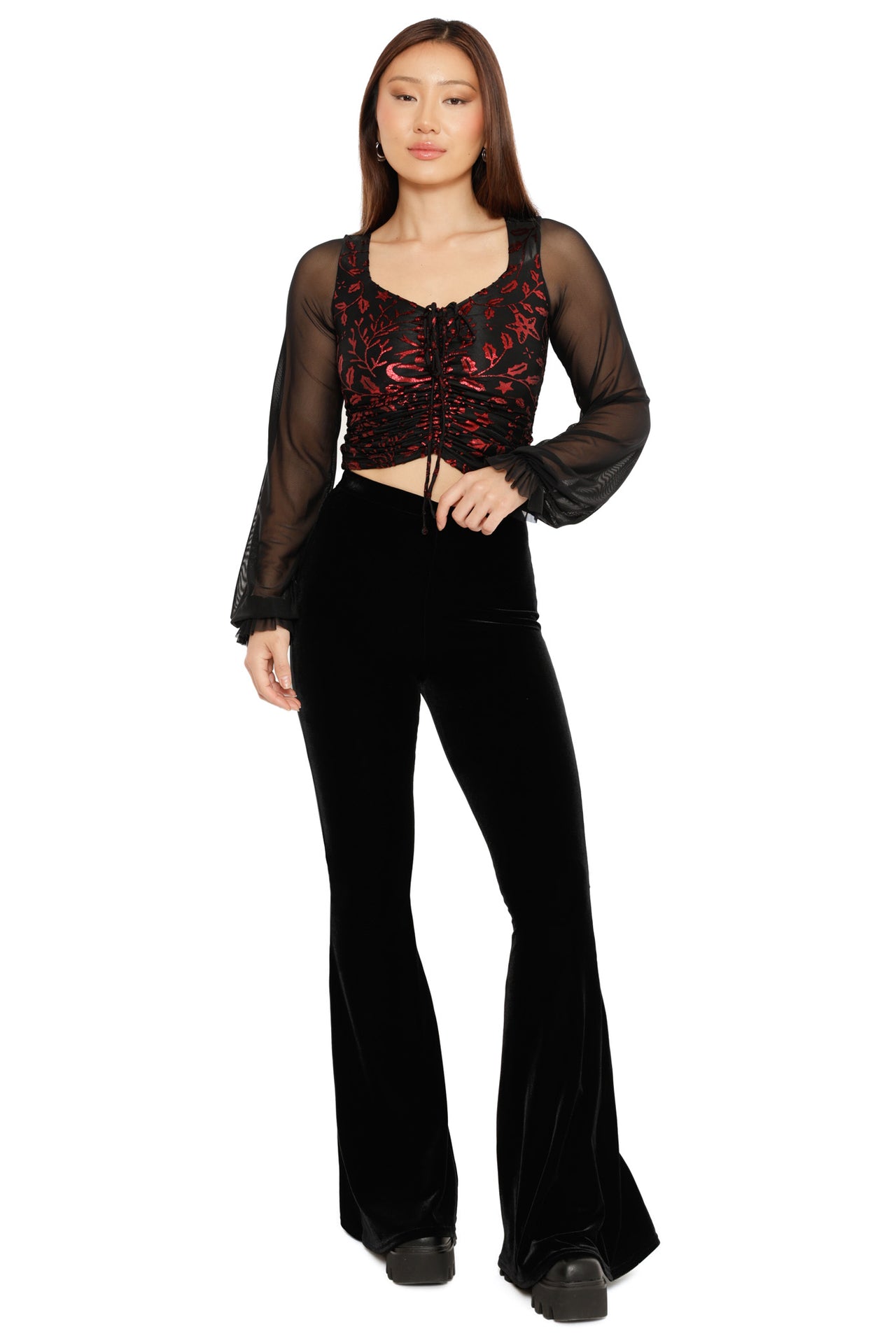 Burned Velvet Crimson Carol Long Sleeve Top - Limited – BlackMilk Clothing