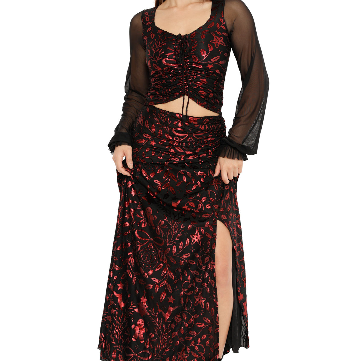 Burned Velvet Crimson Carol Long Sleeve Top - Limited – BlackMilk Clothing