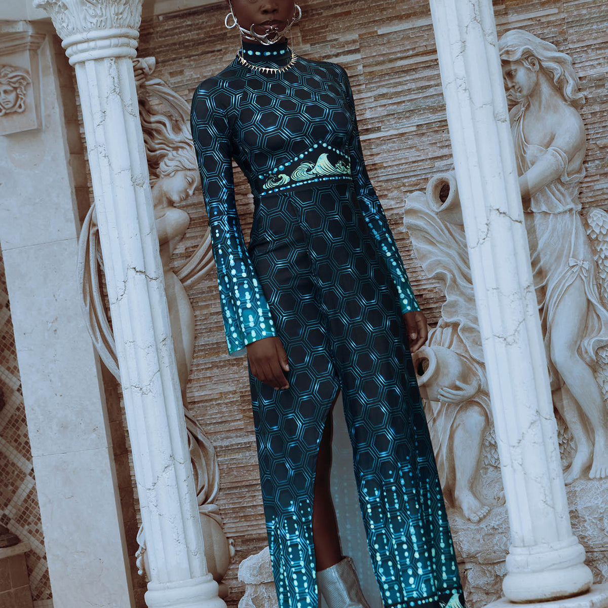 Elemental Power Flare Sleeve Maxi Dress - Limited – BlackMilk Clothing