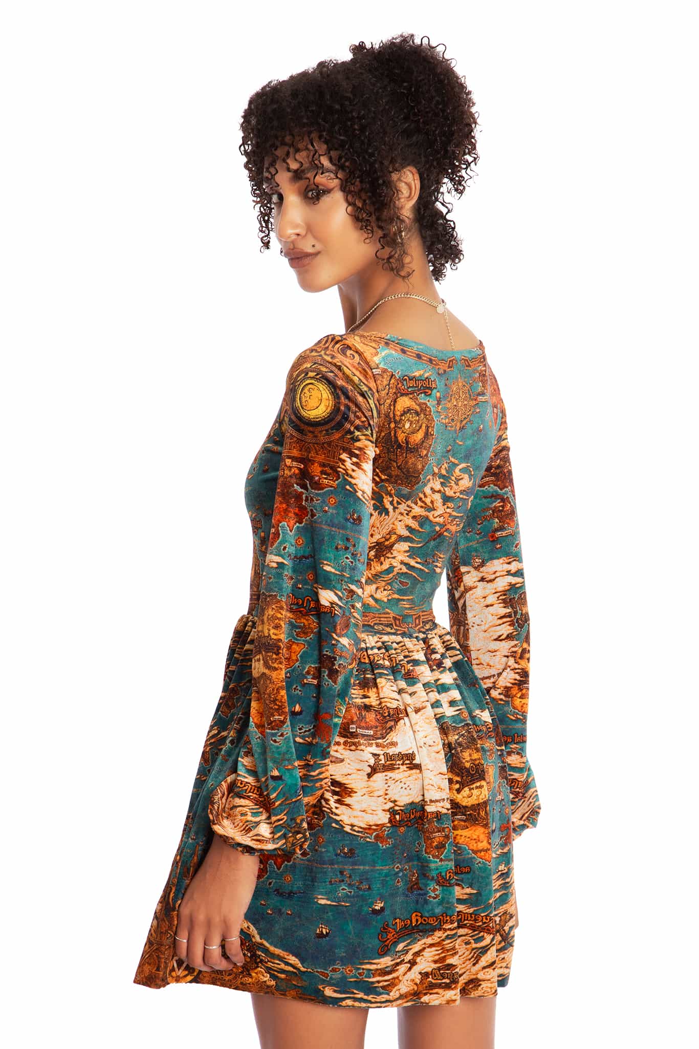 World Map Velvet Squared Up Bishop Skater Dress – BlackMilk Clothing