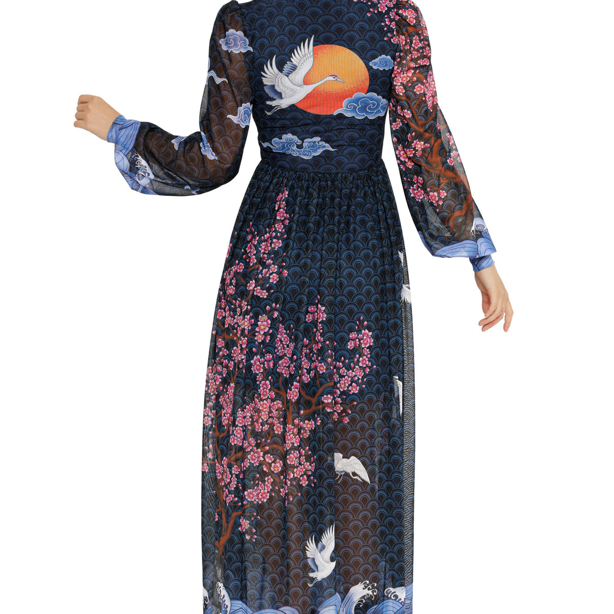 Flight of Tsuru Bishop Sleeve Maxi Dress - Limited – BlackMilk Clothing