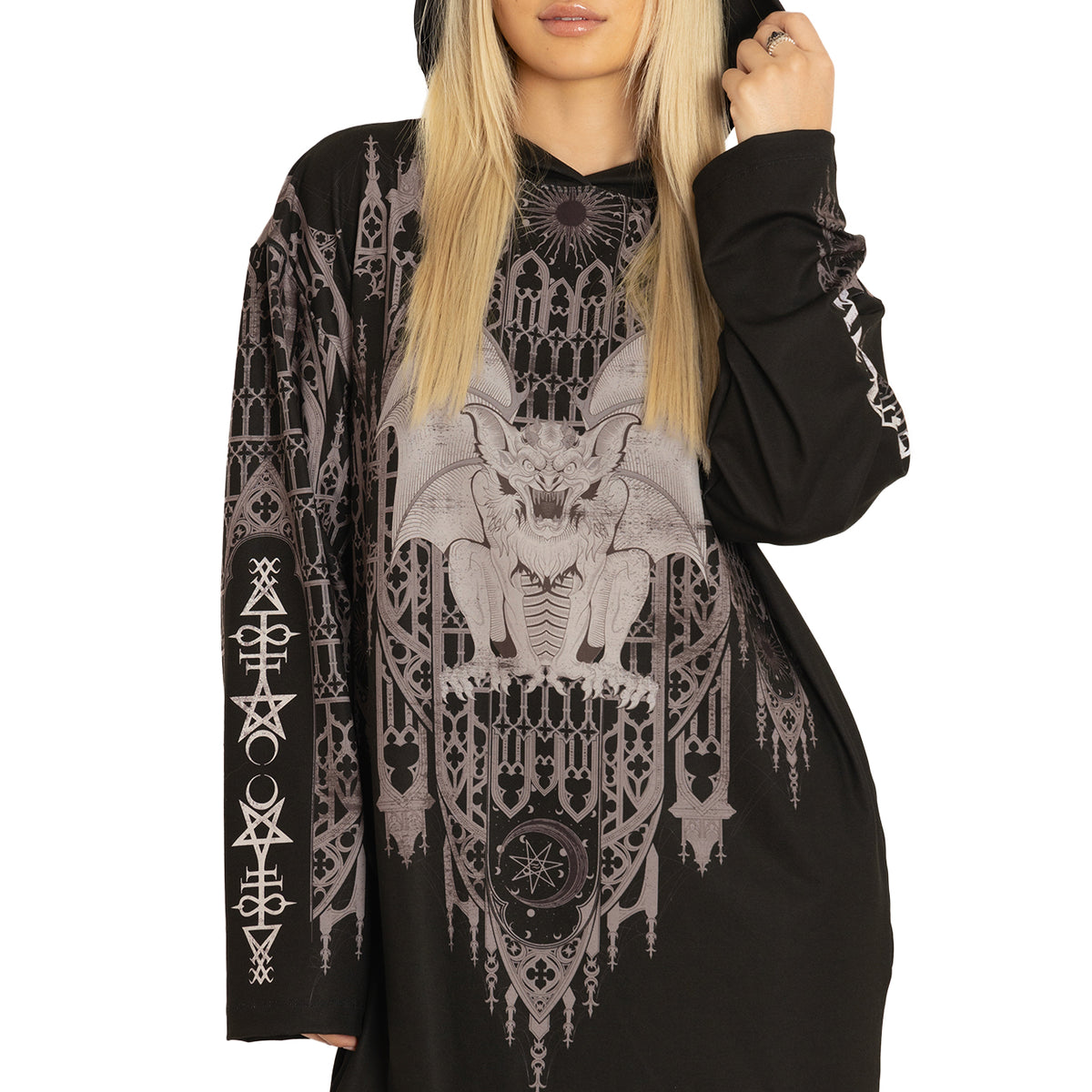 Gargoyle Guardian Long Sleeve Hooded Big Tee - Limited – BlackMilk Clothing