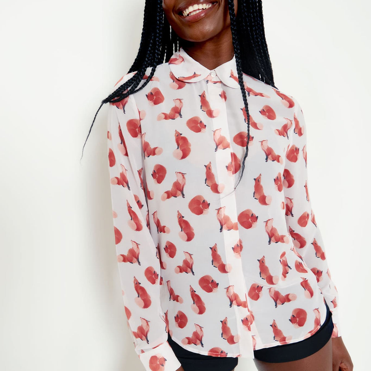 Ghost Foxes Long Sleeve Cute As A Button Shirt - Limited – BlackMilk ...