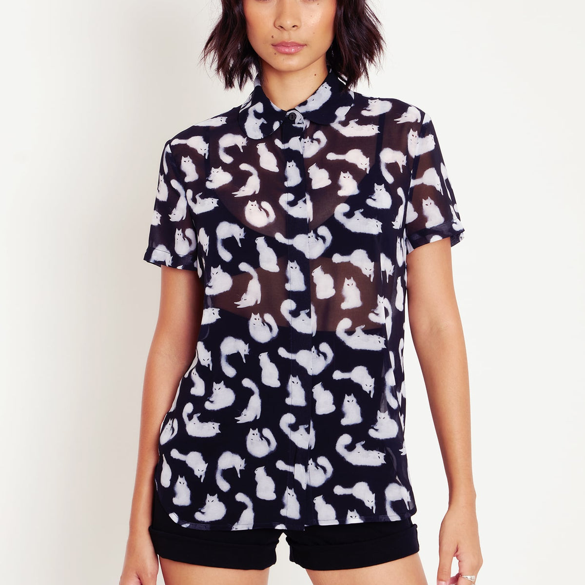 Ghost Kitties Cute As A Button Shirt - Limited – BlackMilk Clothing
