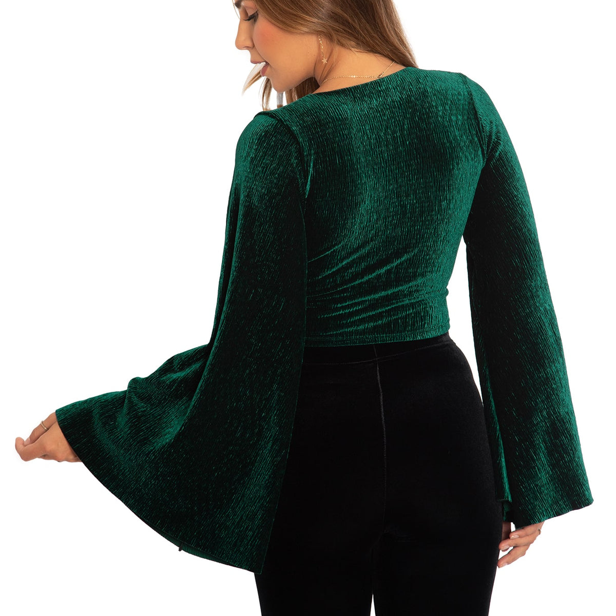 Crinkle Velvet Green Wide Sleeve Top - Limited – BlackMilk Clothing