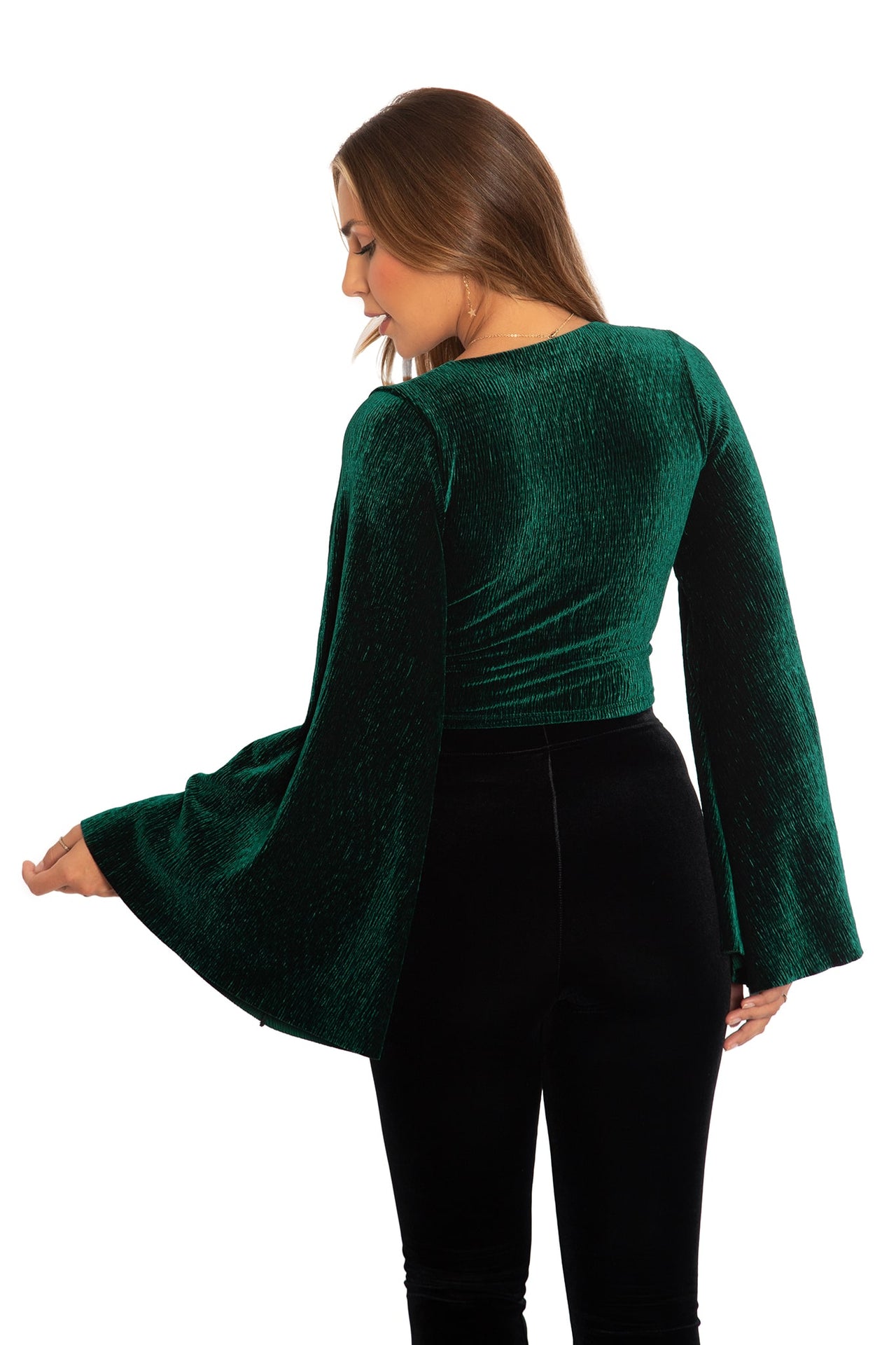 Crinkle Velvet Green Wide Sleeve Top - Limited – BlackMilk Clothing