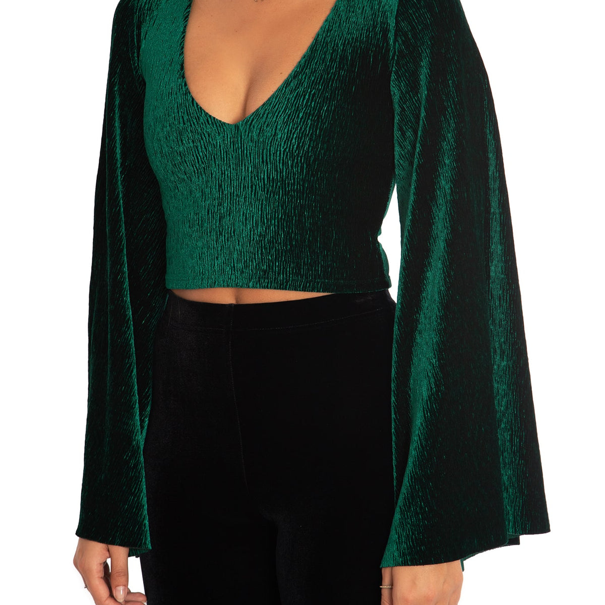 Crinkle Velvet Green Wide Sleeve Top - Limited – BlackMilk Clothing