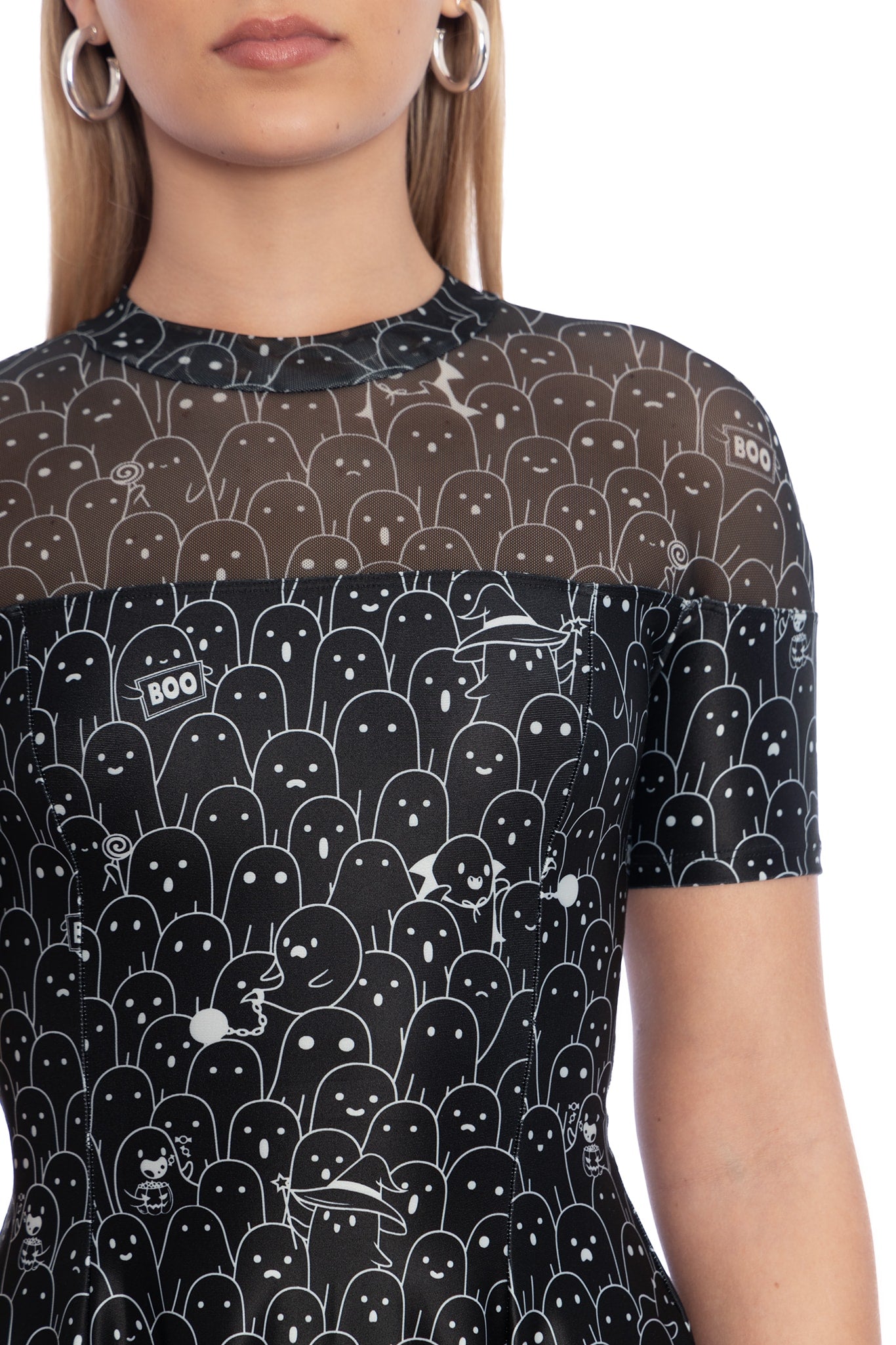 Hide And Shriek Sheer Splice Evil Tee Dress - Limited – BlackMilk Clothing