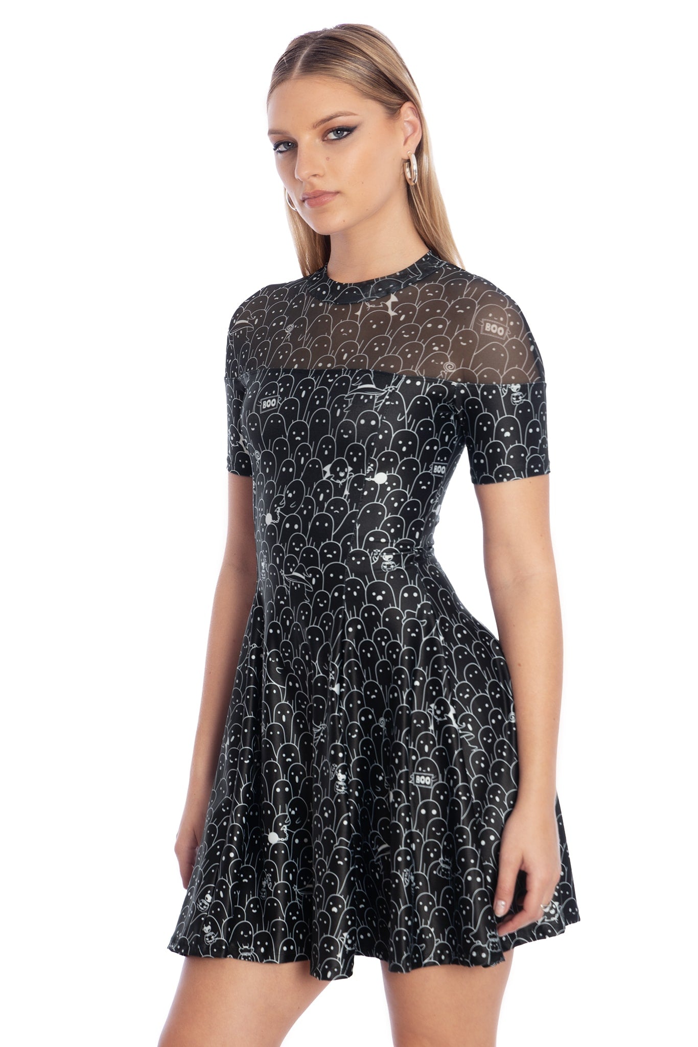 Hide And Shriek Sheer Splice Evil Tee Dress - Limited – BlackMilk Clothing