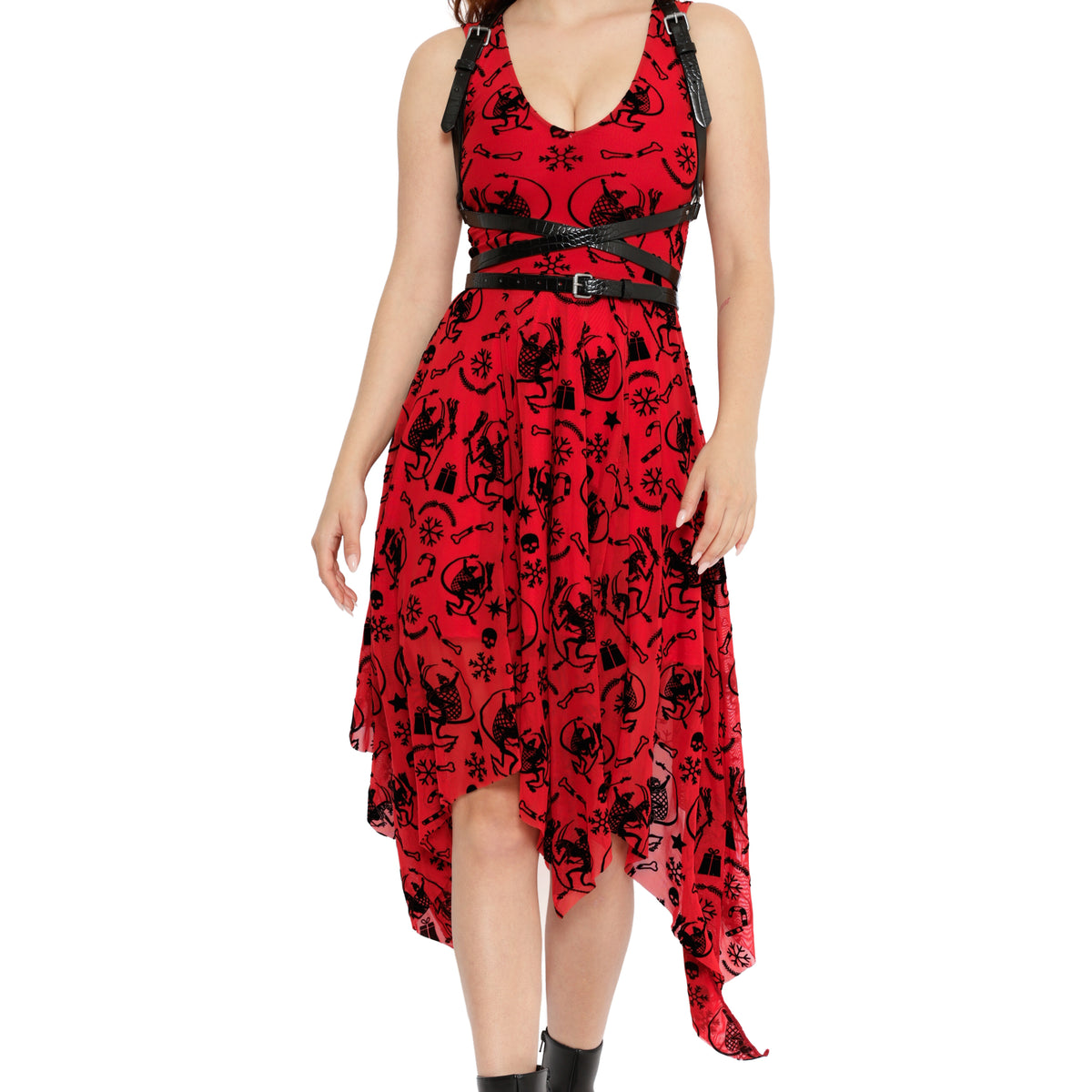 Ho Ho Horror Flocked Handkerchief Midi Dress - Limited – BlackMilk Clothing