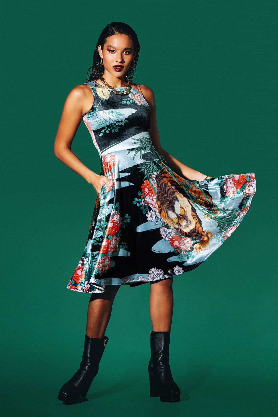 I Got That Tiger In Me Velvet Princess Midi Dress - Limited – BlackMilk ...