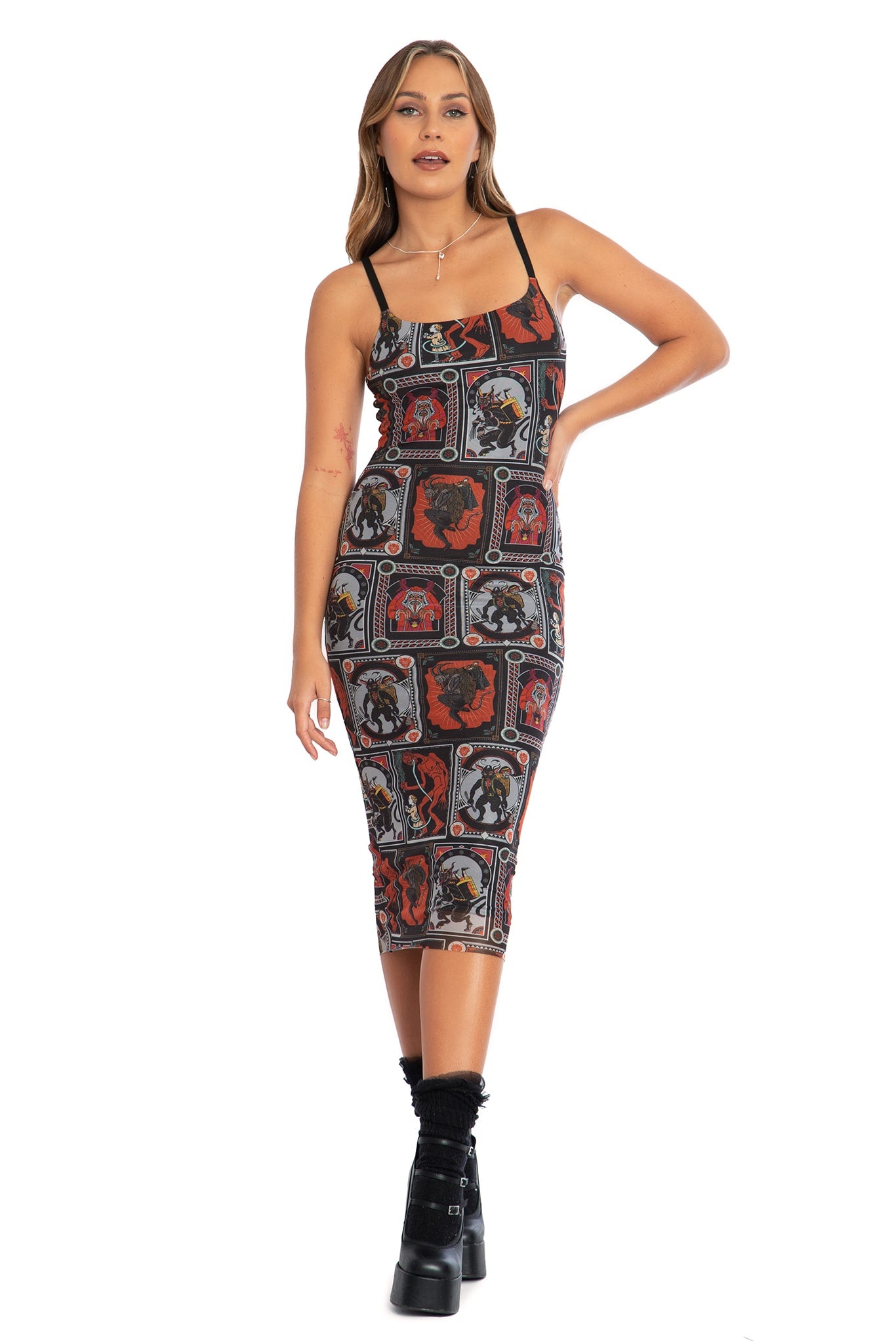 Krampus Posters Sheer Bodycon Slip Dress - Limited – BlackMilk Clothing