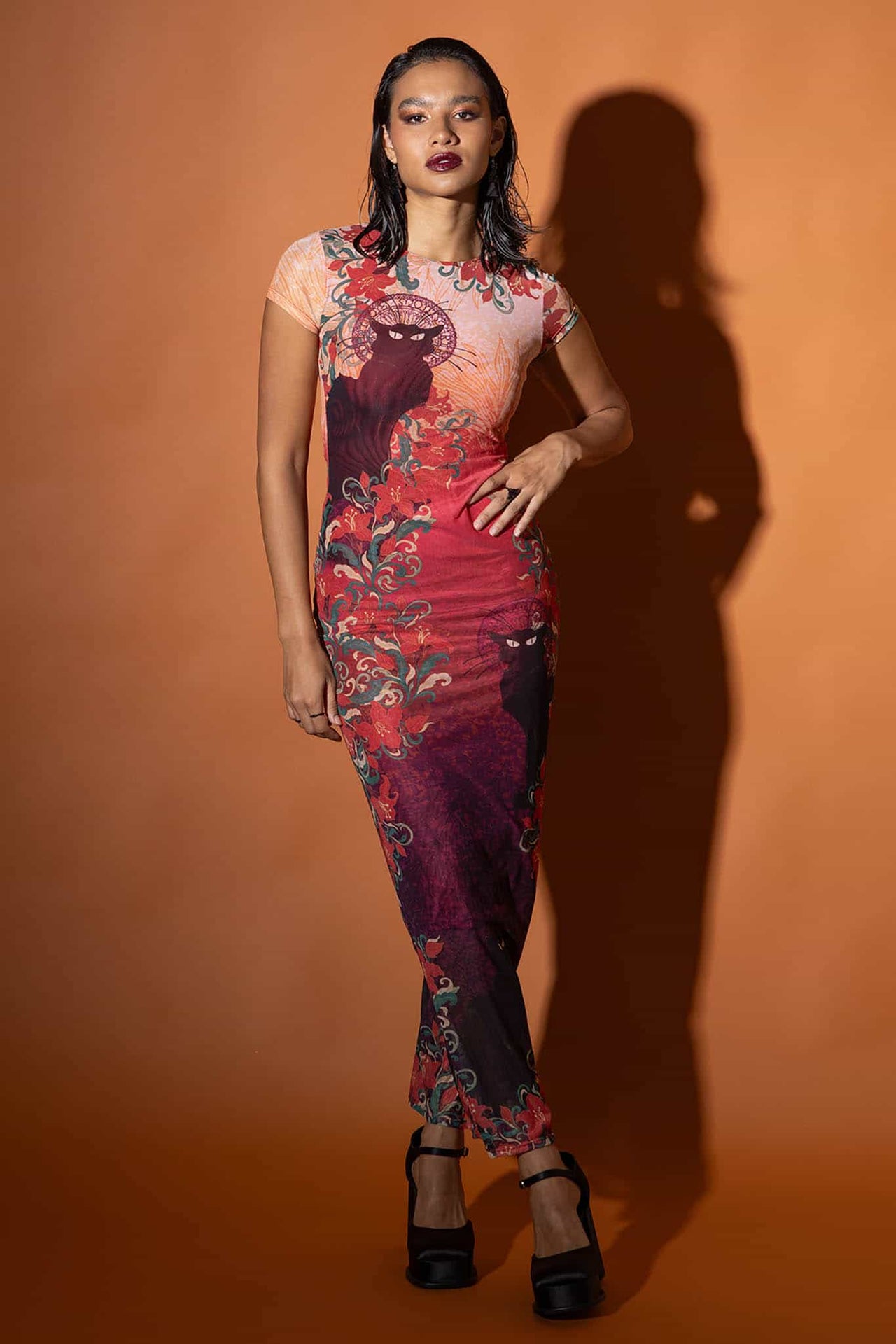 Le Chat Noir Sheer Cap Sleeve Bodycon Dress – BlackMilk Clothing