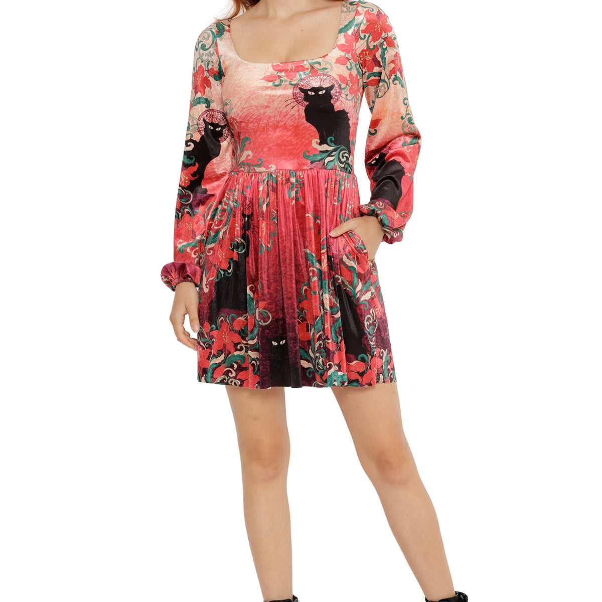 Le Chat Noir Velvet Squared Up Bishop Skater Dress - Limited ...