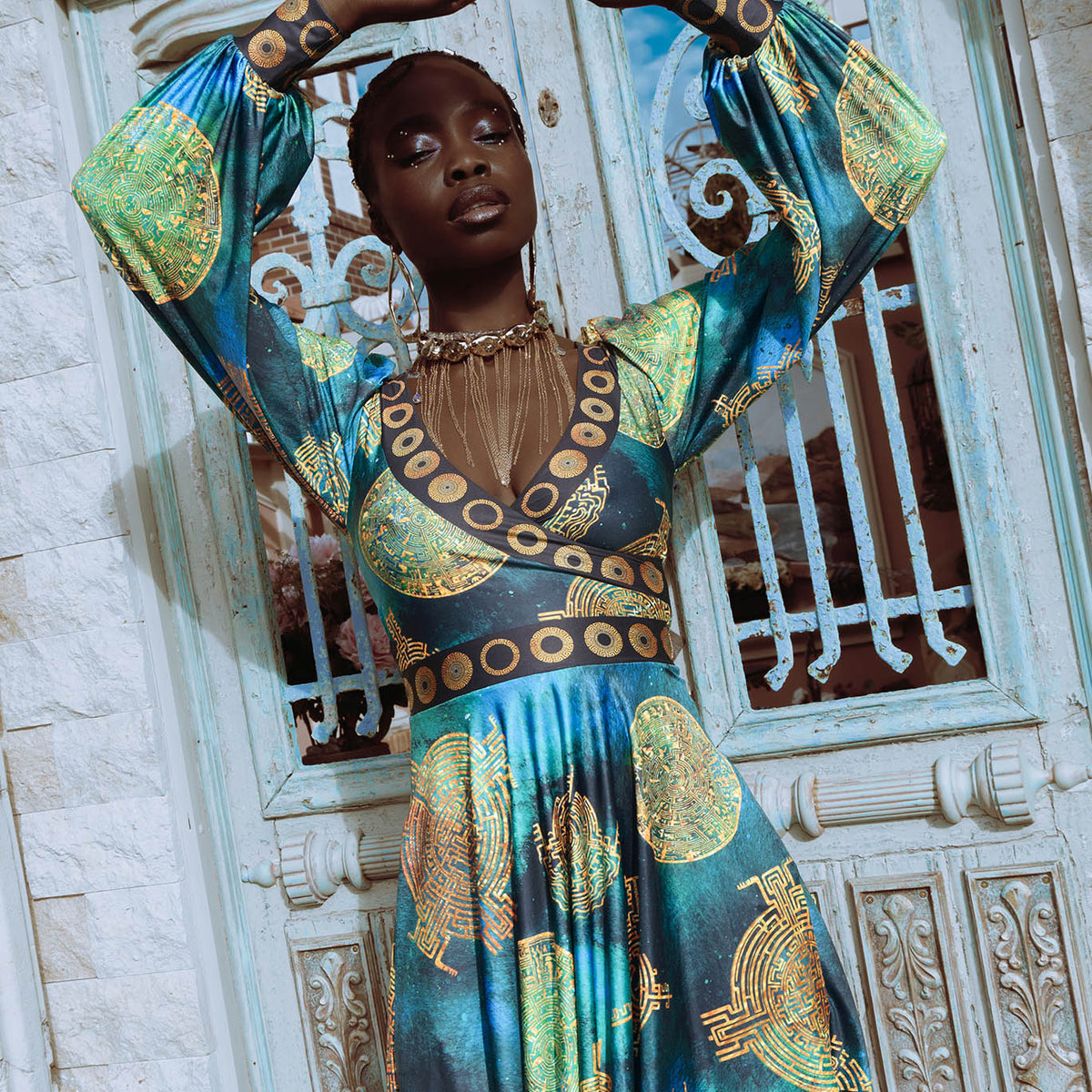 Lost Atlantis Wrap Bishop Skater Dress - Limited – BlackMilk Clothing