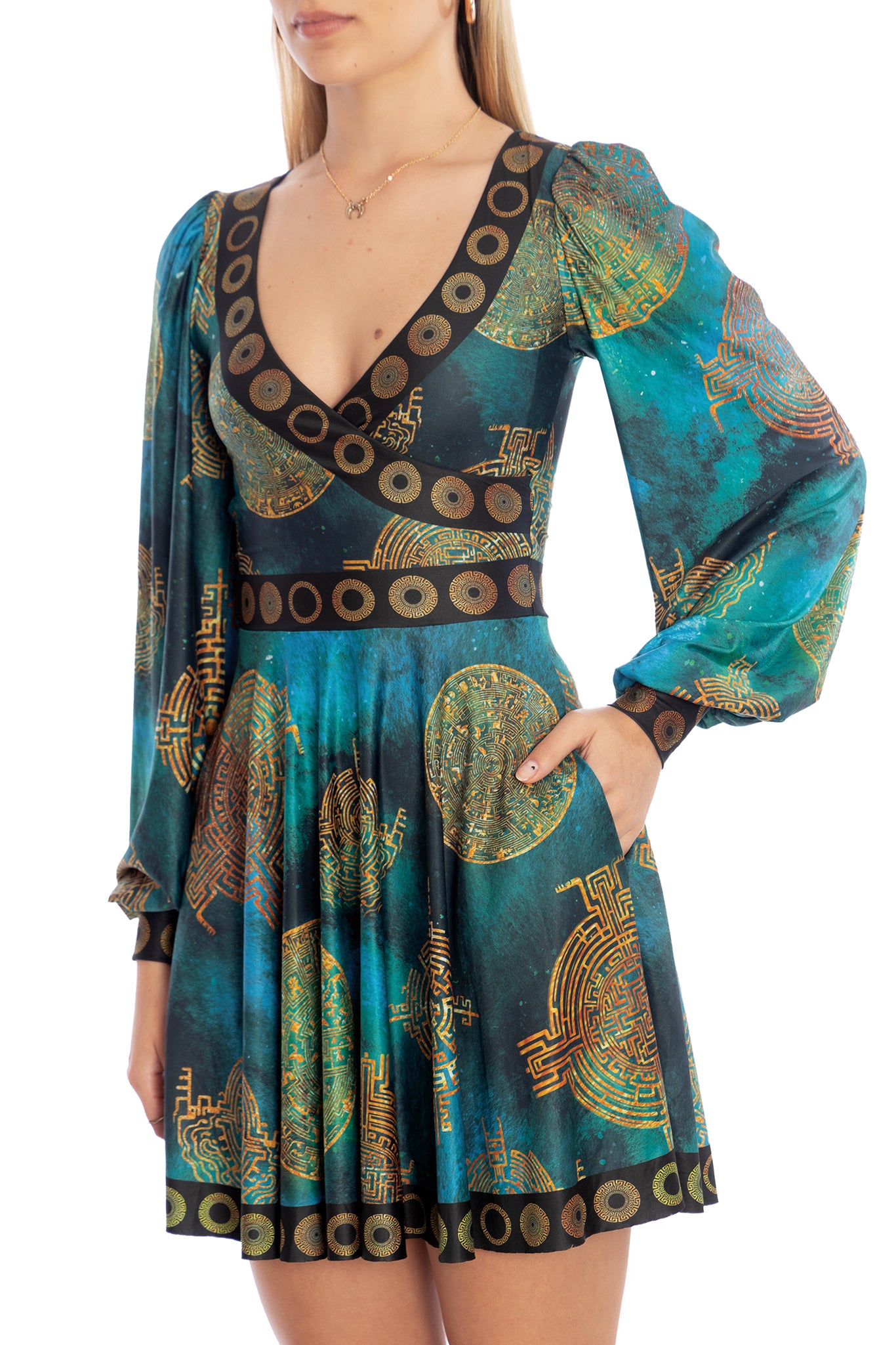 Lost Atlantis Wrap Bishop Skater Dress - Limited – BlackMilk Clothing