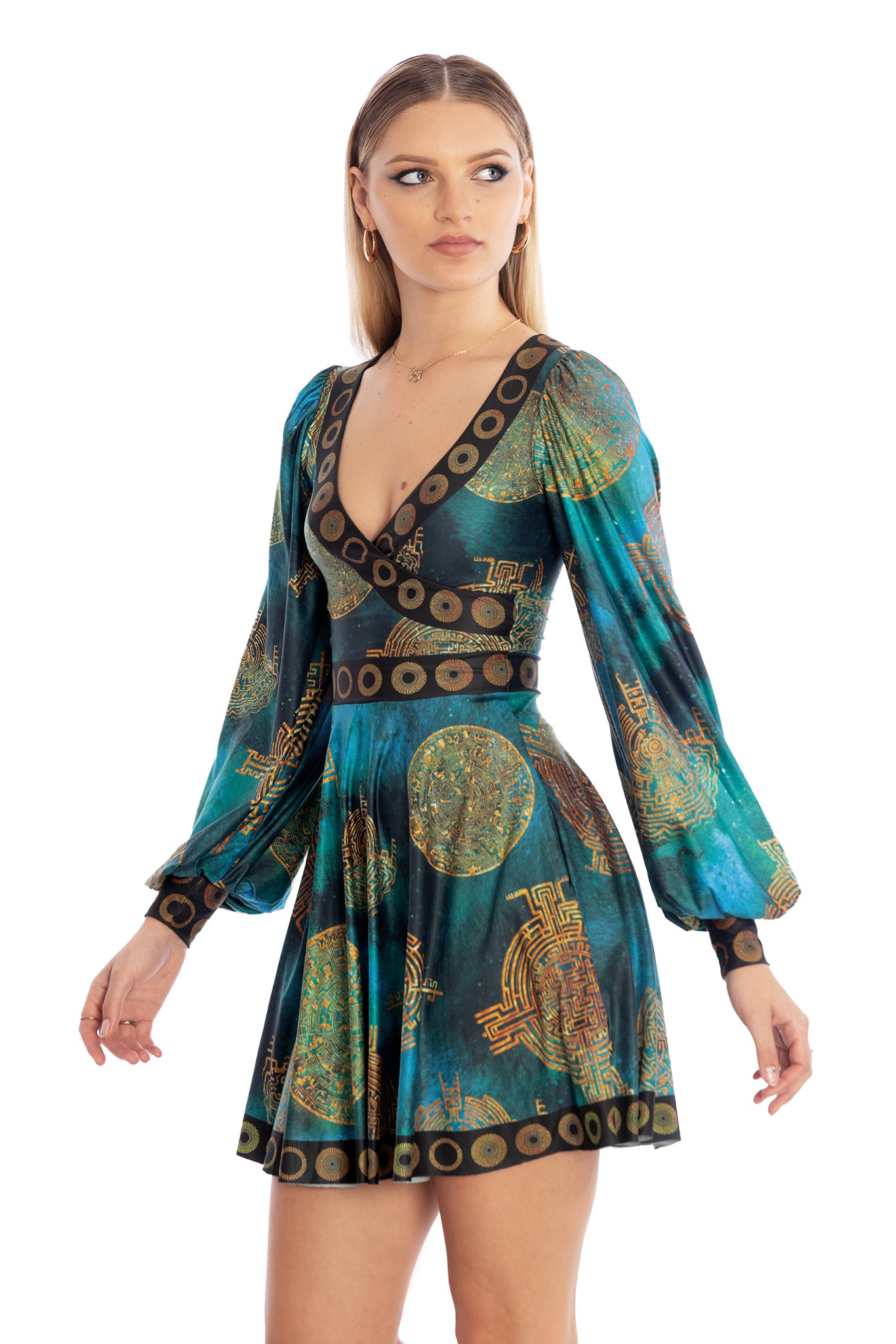 Lost Atlantis Wrap Bishop Skater Dress - Limited – BlackMilk Clothing