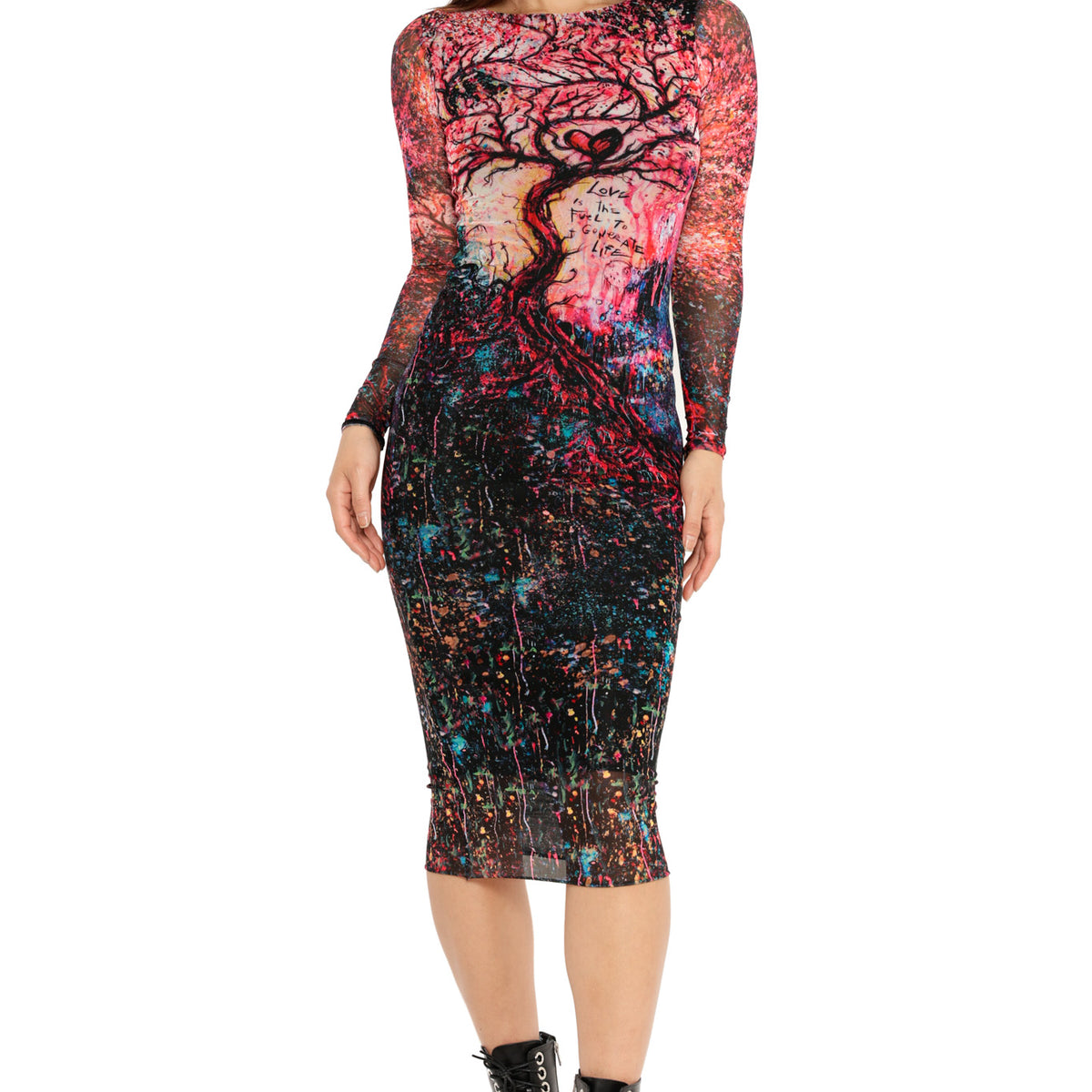 Love is Fuel Long Sleeve Mesh Bodycon Midi Dress - Limited – BlackMilk ...