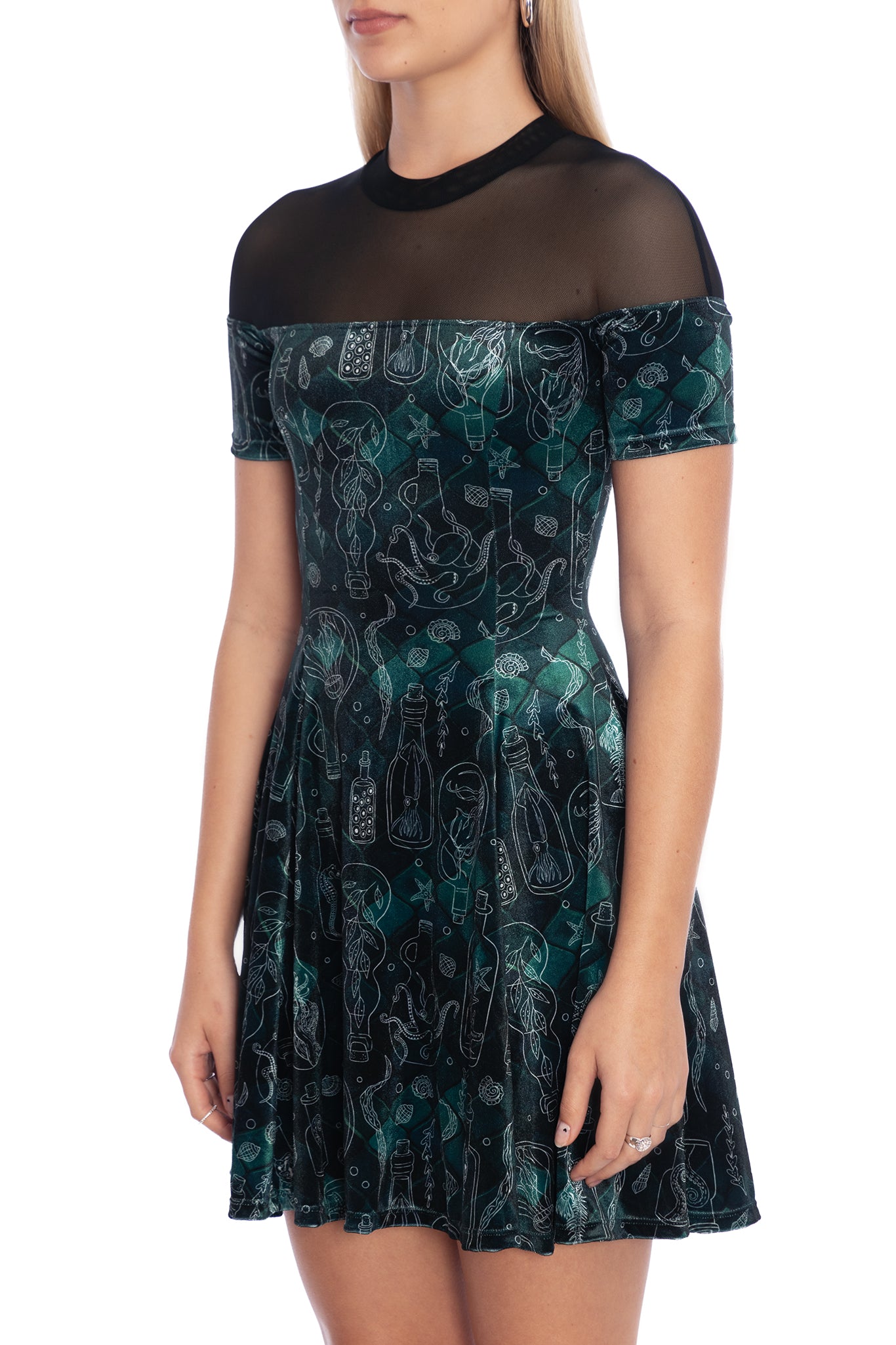 Mermaid's Grotto Sheer Splice Evil Tee Dress - Limited – BlackMilk Clothing