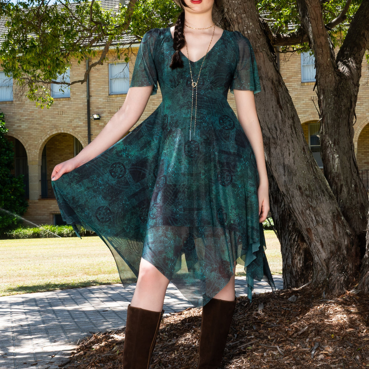 Moss Maiden Handkerchief Short Sleeve Dress – BlackMilk Clothing