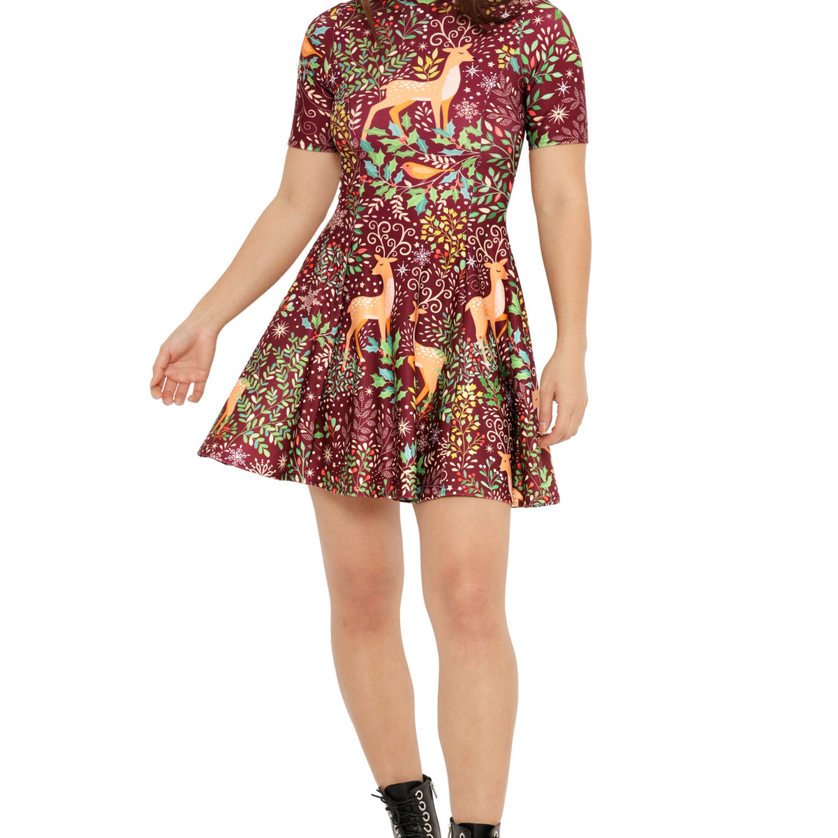 Oh Deer High Neck Short Sleeve Evil Skater Dress - Limited – BlackMilk ...