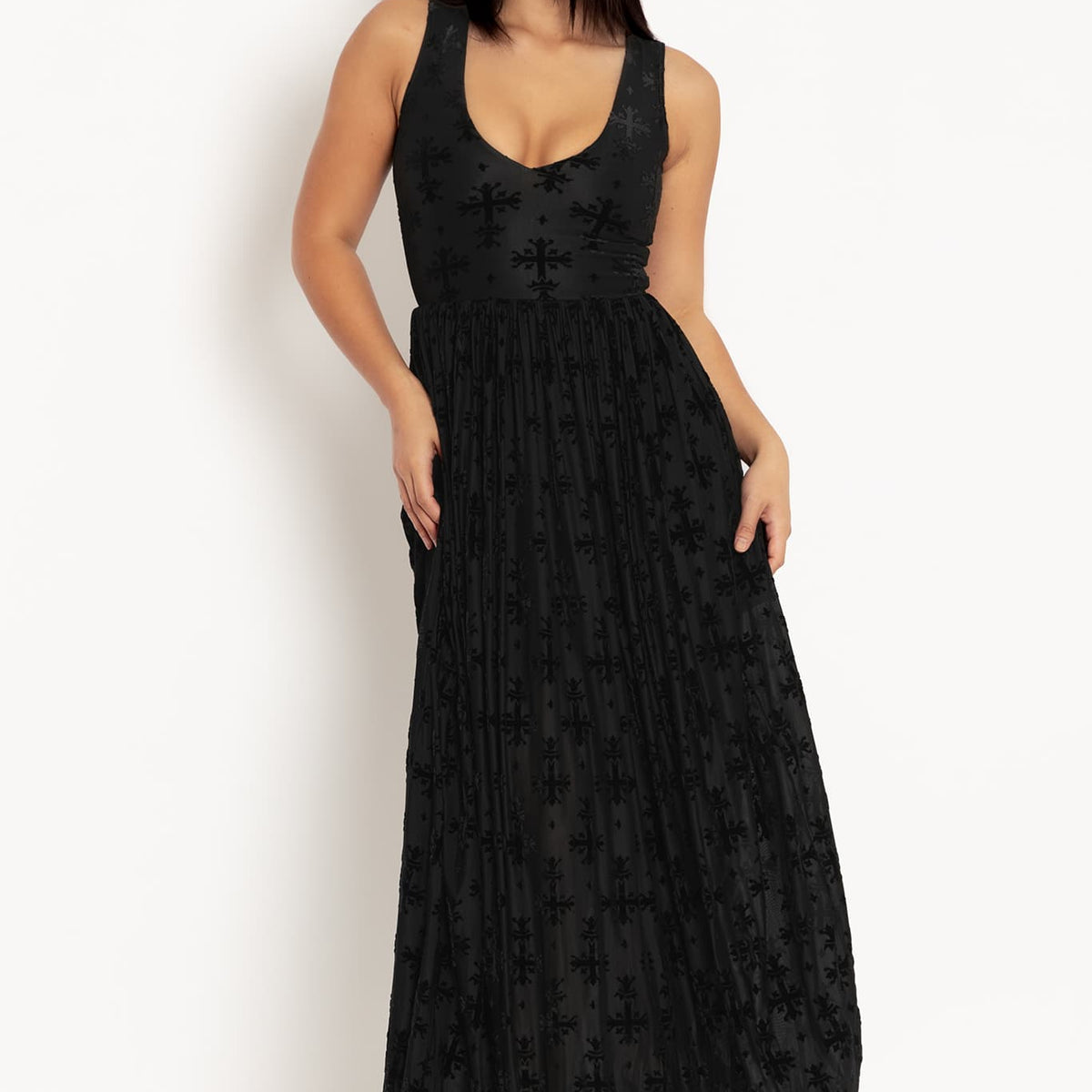 Burned Velvet Coffin Lining V Neck Gathered Maxi Dress - Limited ...