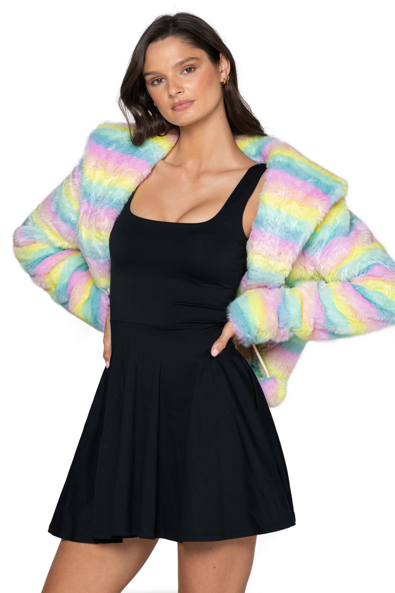 Pastel Rainbow Fur Cropped Jacket - Limited – BlackMilk Clothing