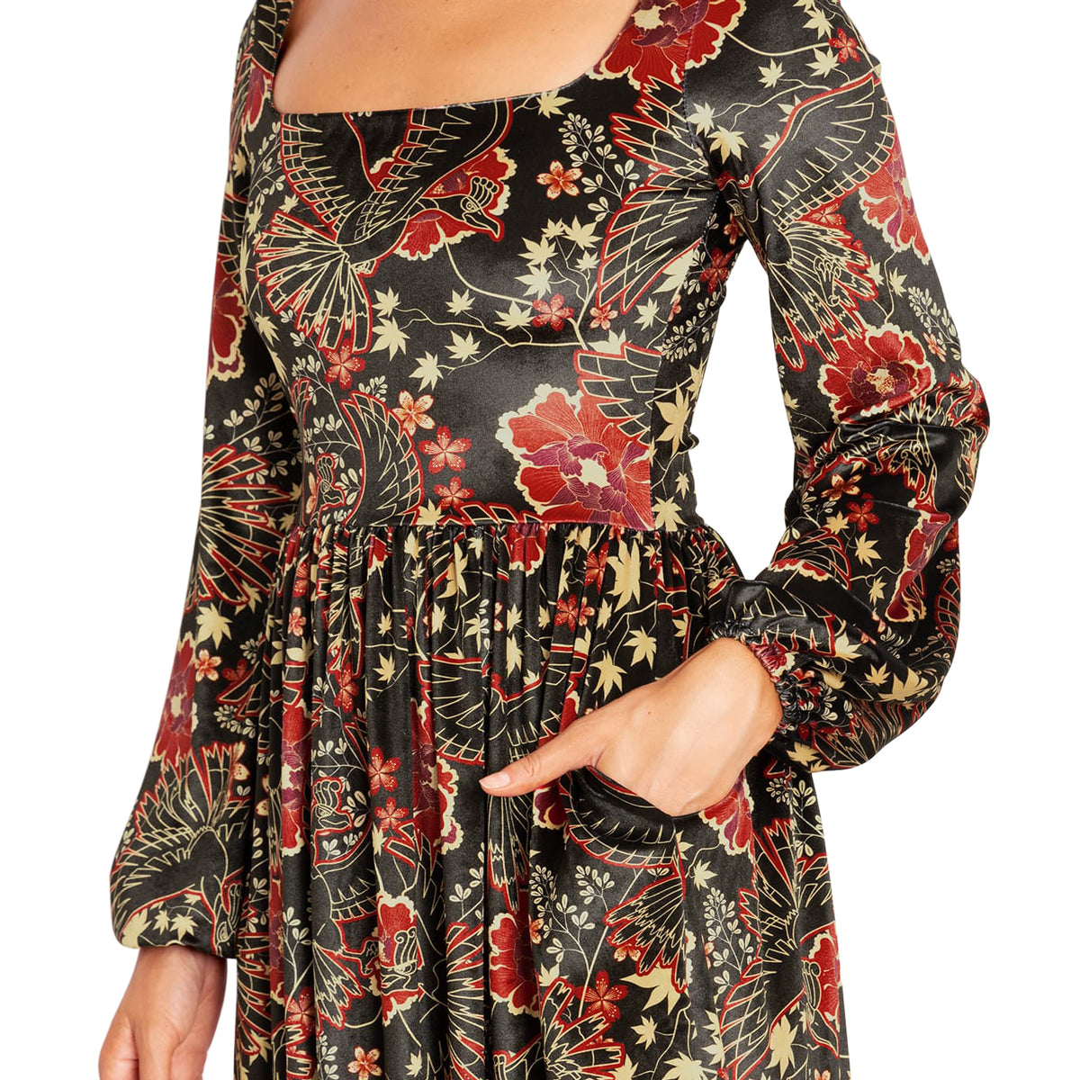 Ho-Oh Wallpaper Velvet Squared Up Bishop Skater Dress – BlackMilk Clothing