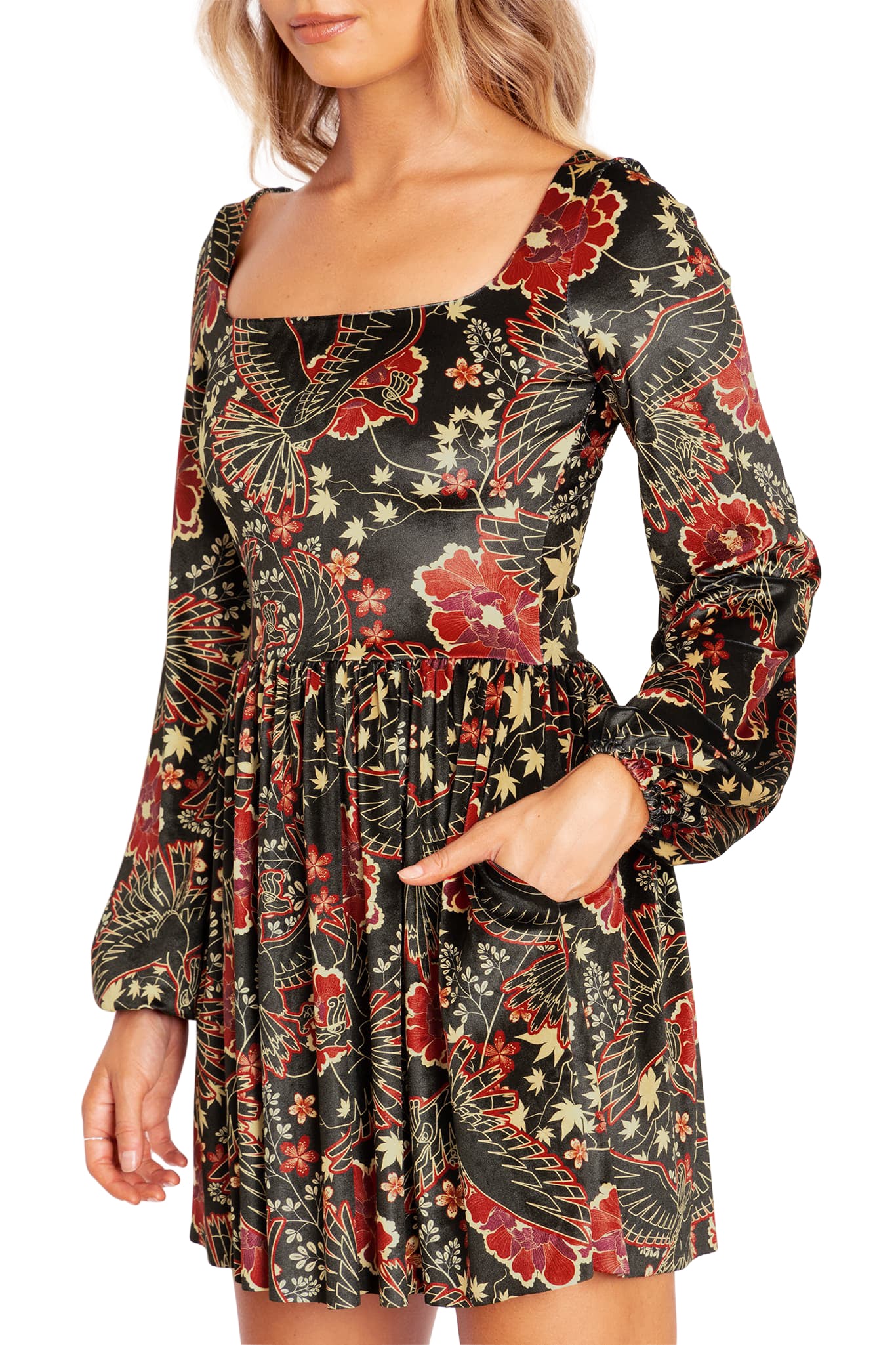 Ho-Oh Wallpaper Velvet Squared Up Bishop Skater Dress – BlackMilk Clothing