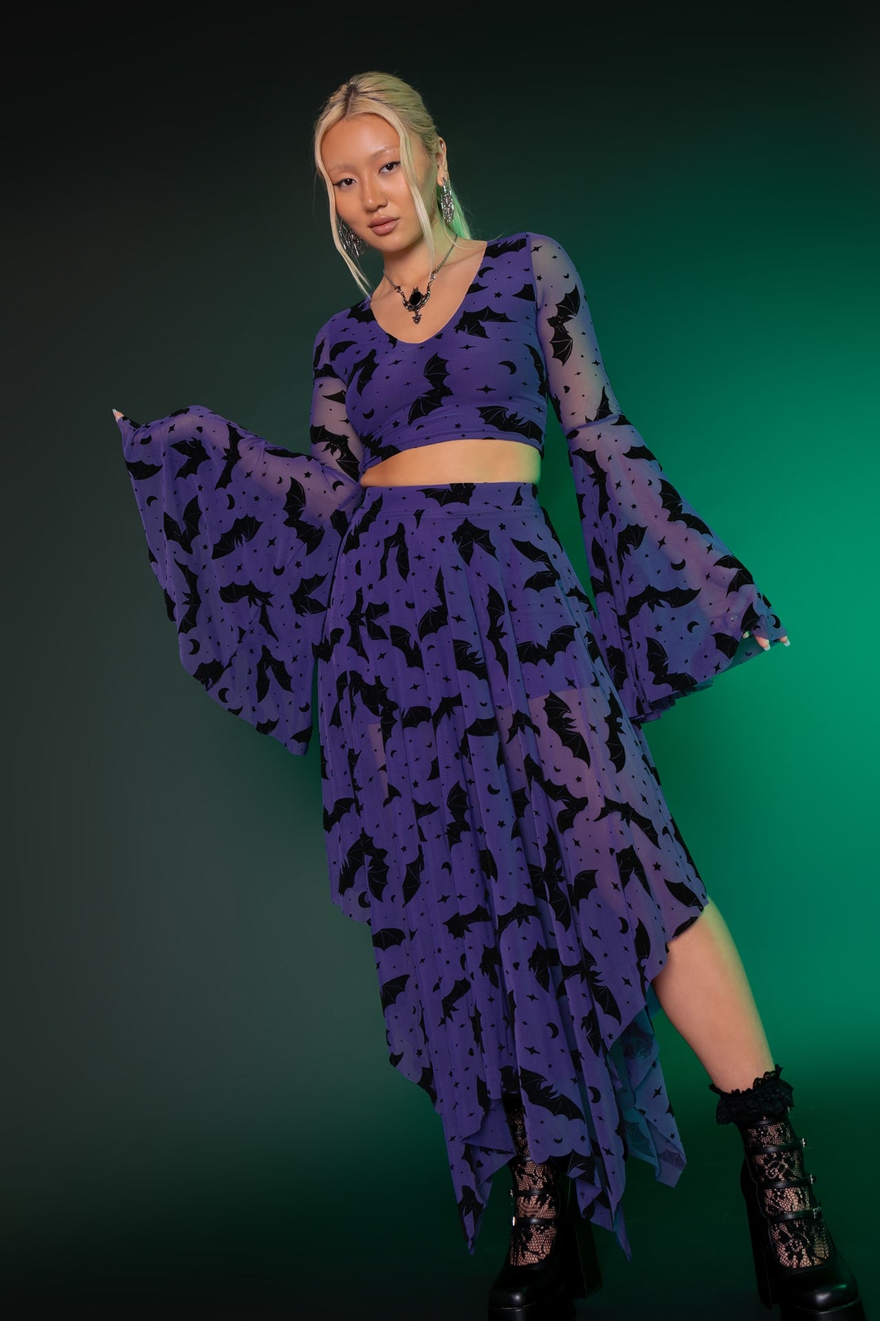 Flock Of Bats Purple Handkerchief Skirt - Limited – BlackMilk Clothing