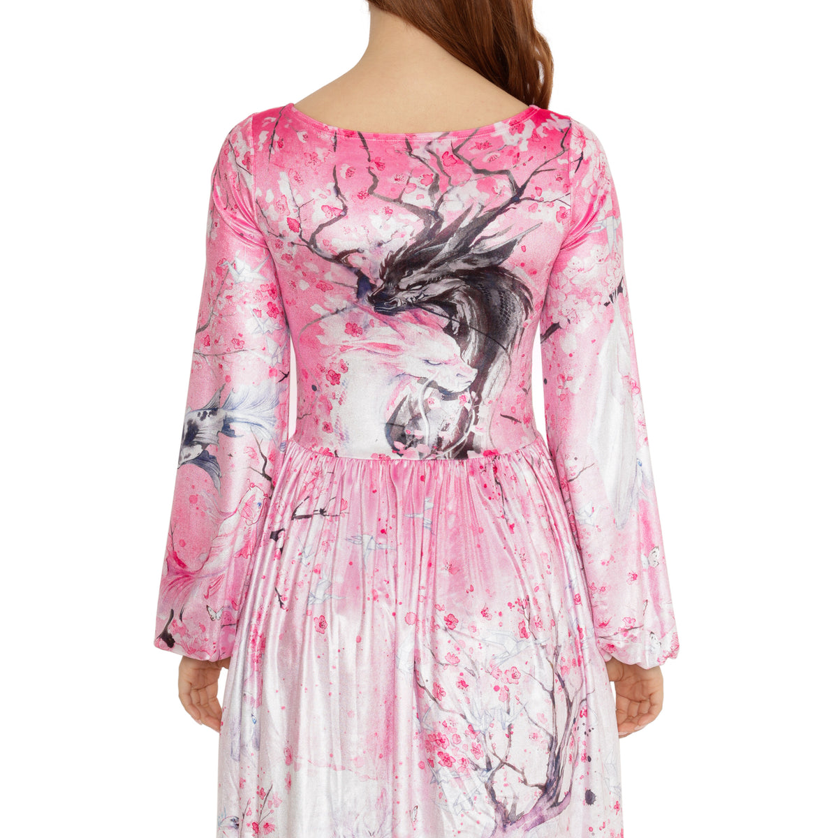 Sakura Blossoms Ying Yang Velvet Bishop Sleeve Longline Dress - Limited ...