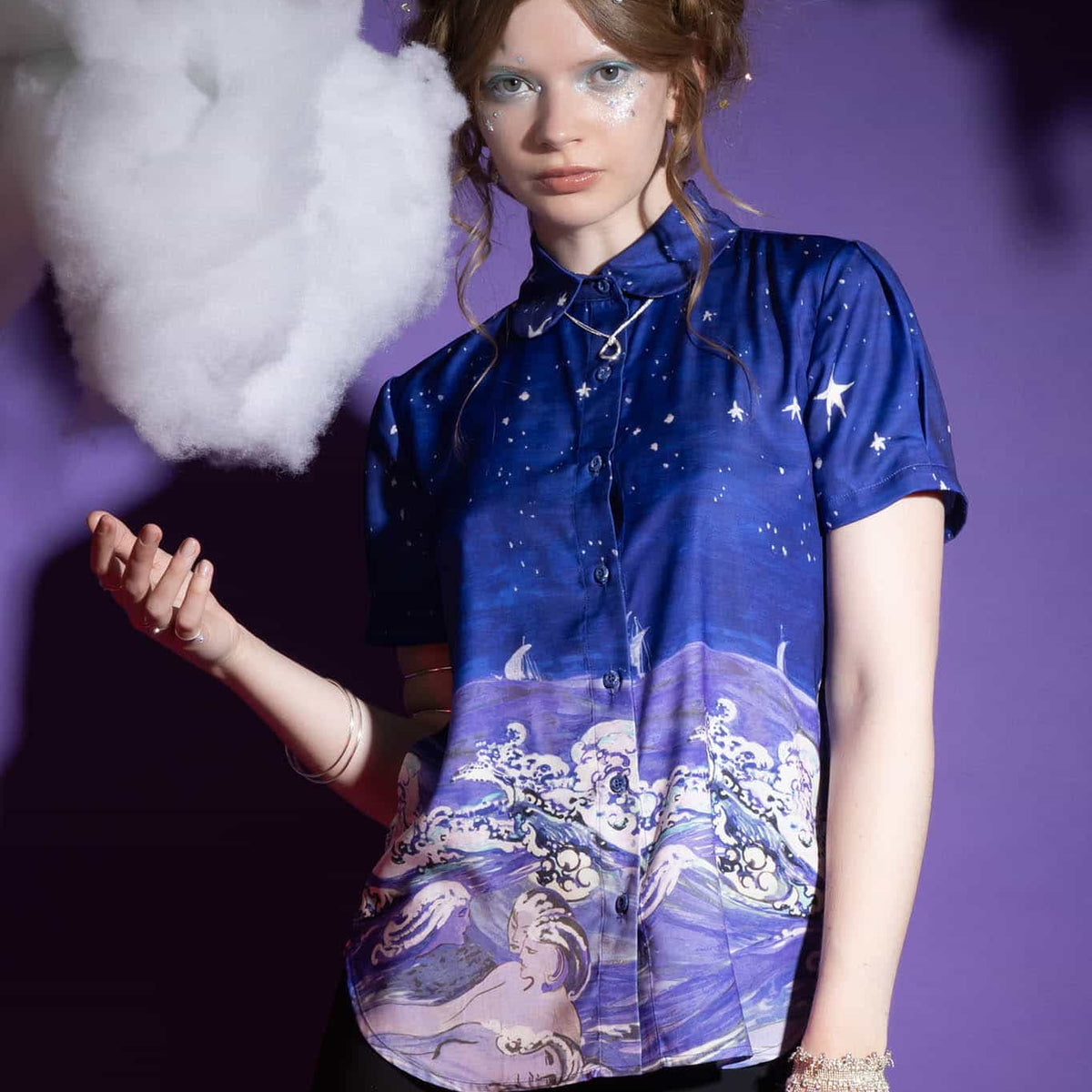 Sea Creatures Puff Sleeve Cute As A Button Shirt - Limited – BlackMilk ...