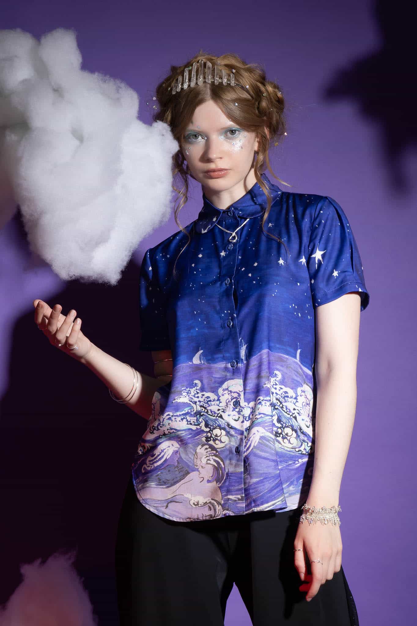 Sea Creatures Puff Sleeve Cute As A Button Shirt - Limited – BlackMilk ...