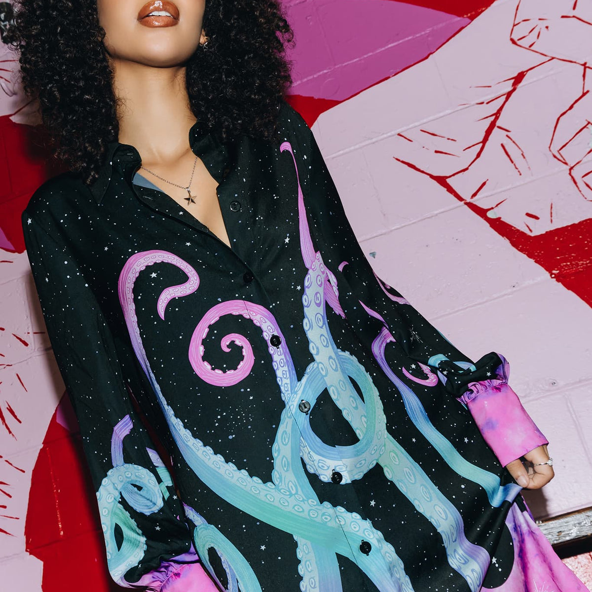 Space Tentacles Long Sleeve Work It Shirt Dress - Limited – BlackMilk ...