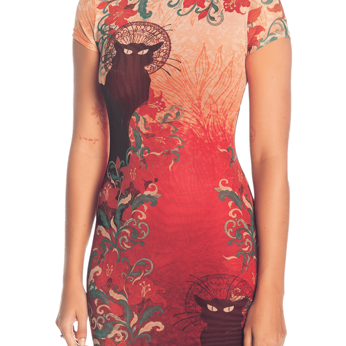 Le Chat Noir Sheer Cap Sleeve Bodycon Dress – BlackMilk Clothing