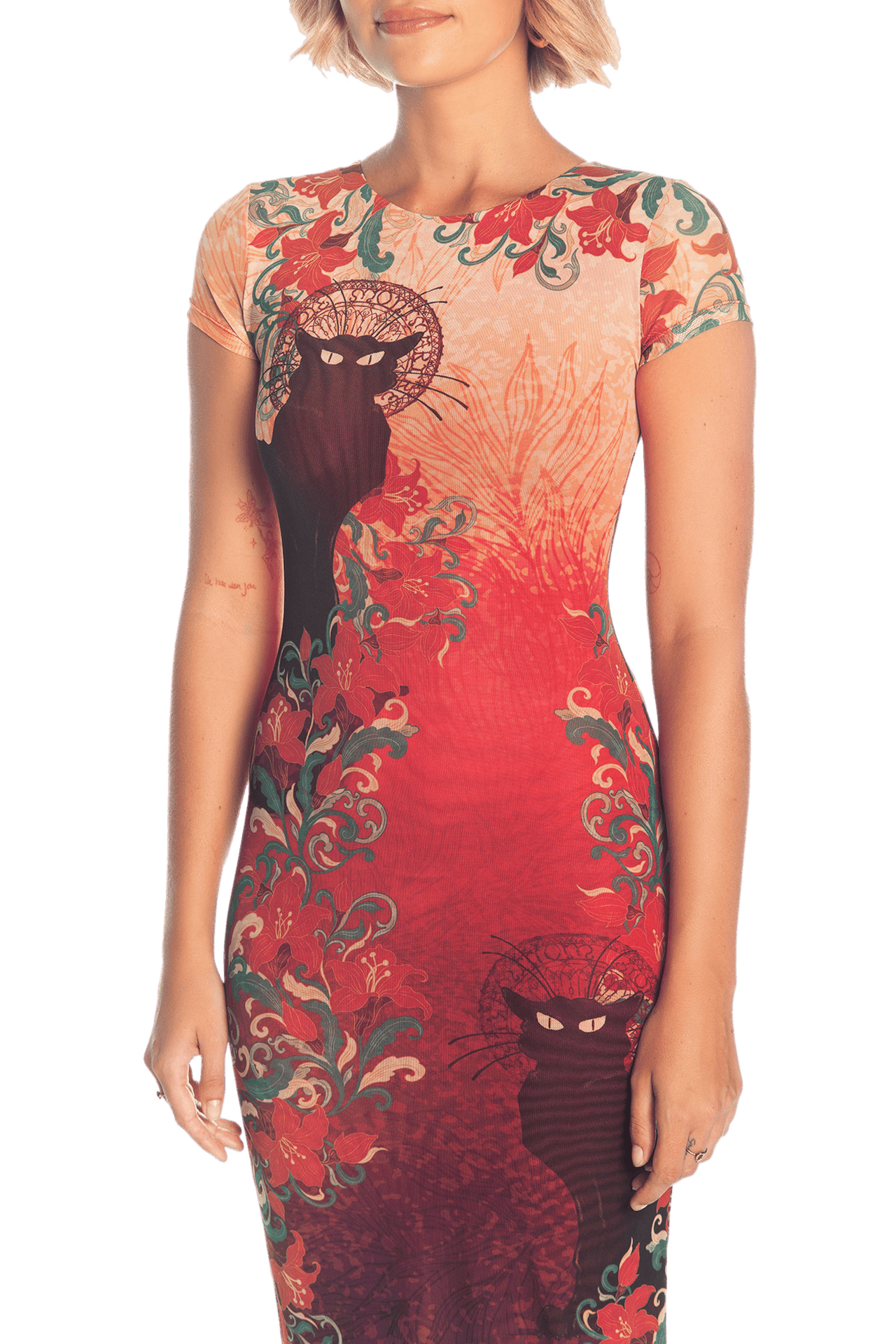 Le Chat Noir Sheer Cap Sleeve Bodycon Dress – BlackMilk Clothing